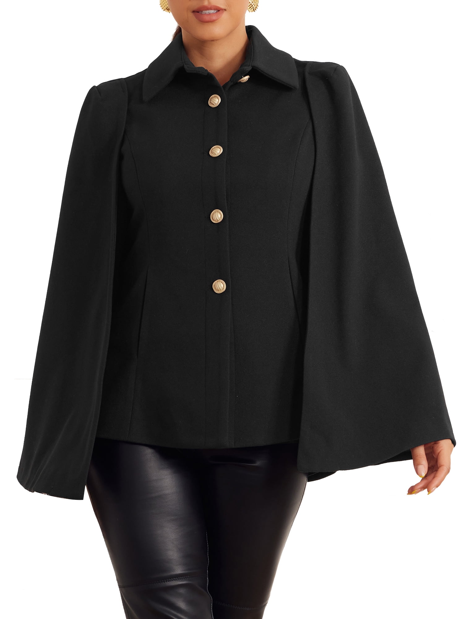 INSPIRE CHIC Women's Cape Blazer Button Front Split Sleeve Workwear ...
