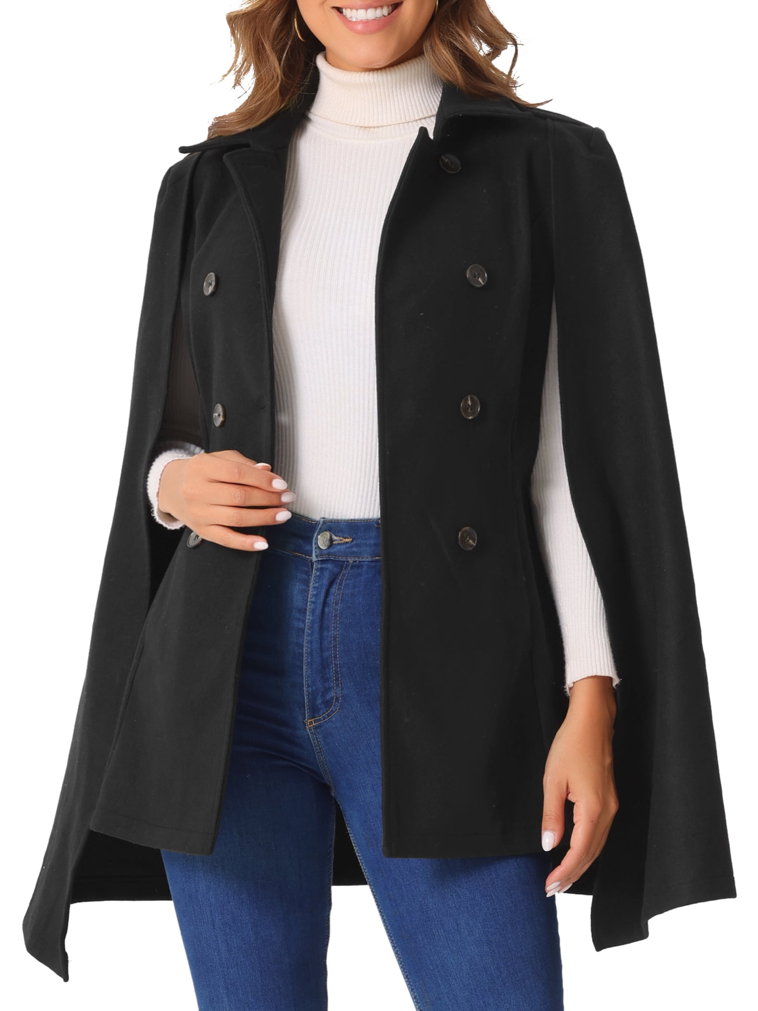 INSPIRE CHIC Women's Cape Long Sleeve Coat Double Breasted Cloak Coat ...
