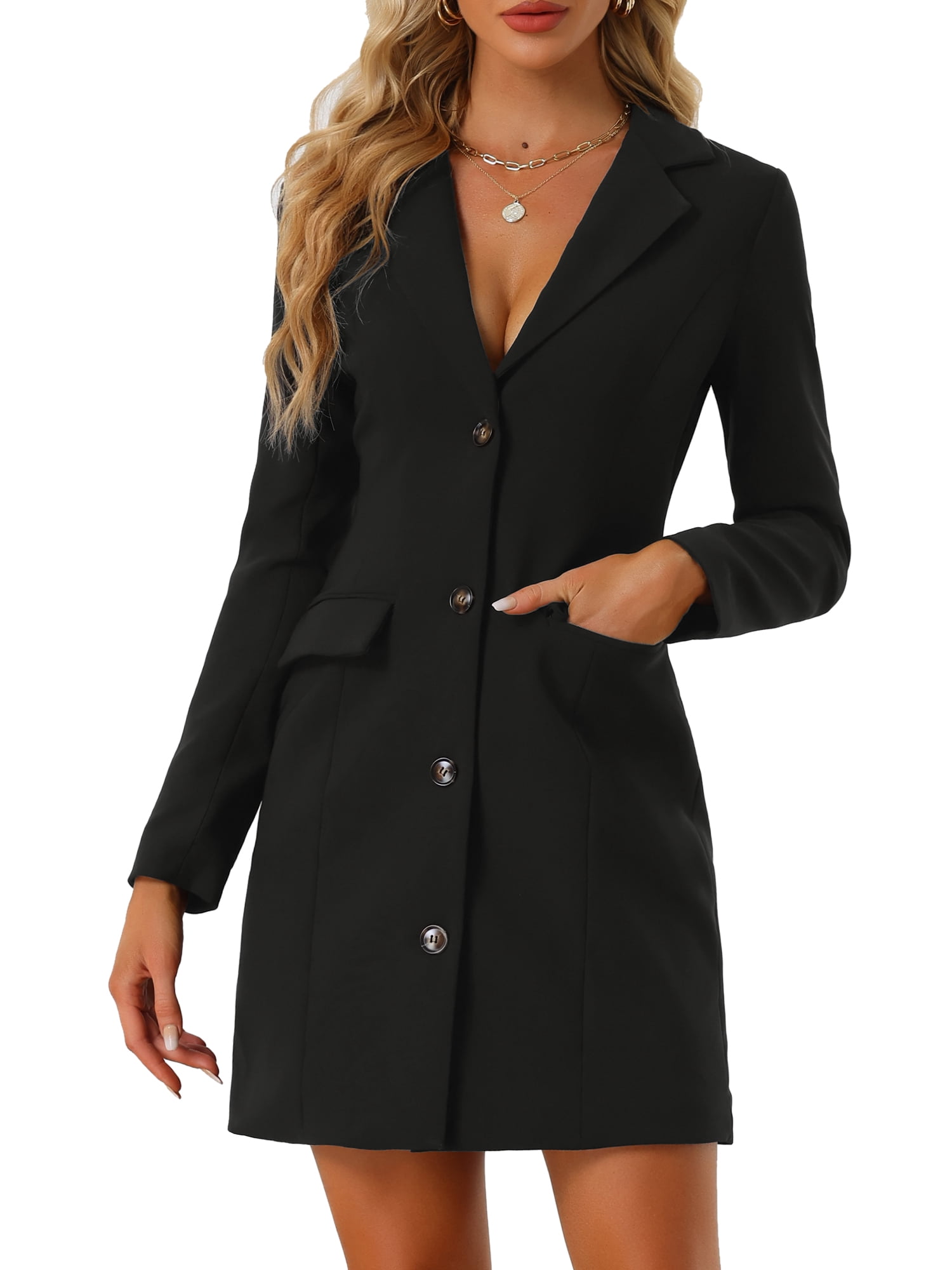Allegra K Women's Casual Blazer Dress Notched Lapel Collar Office Work ...