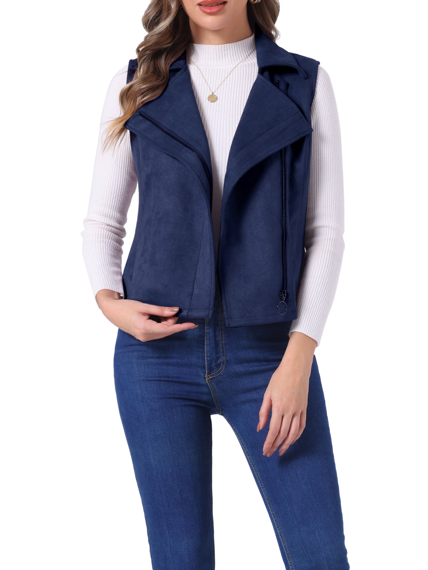 INSPIRE CHIC Women's Casual Faux Suede Sleeveless Short Biker Vest ...