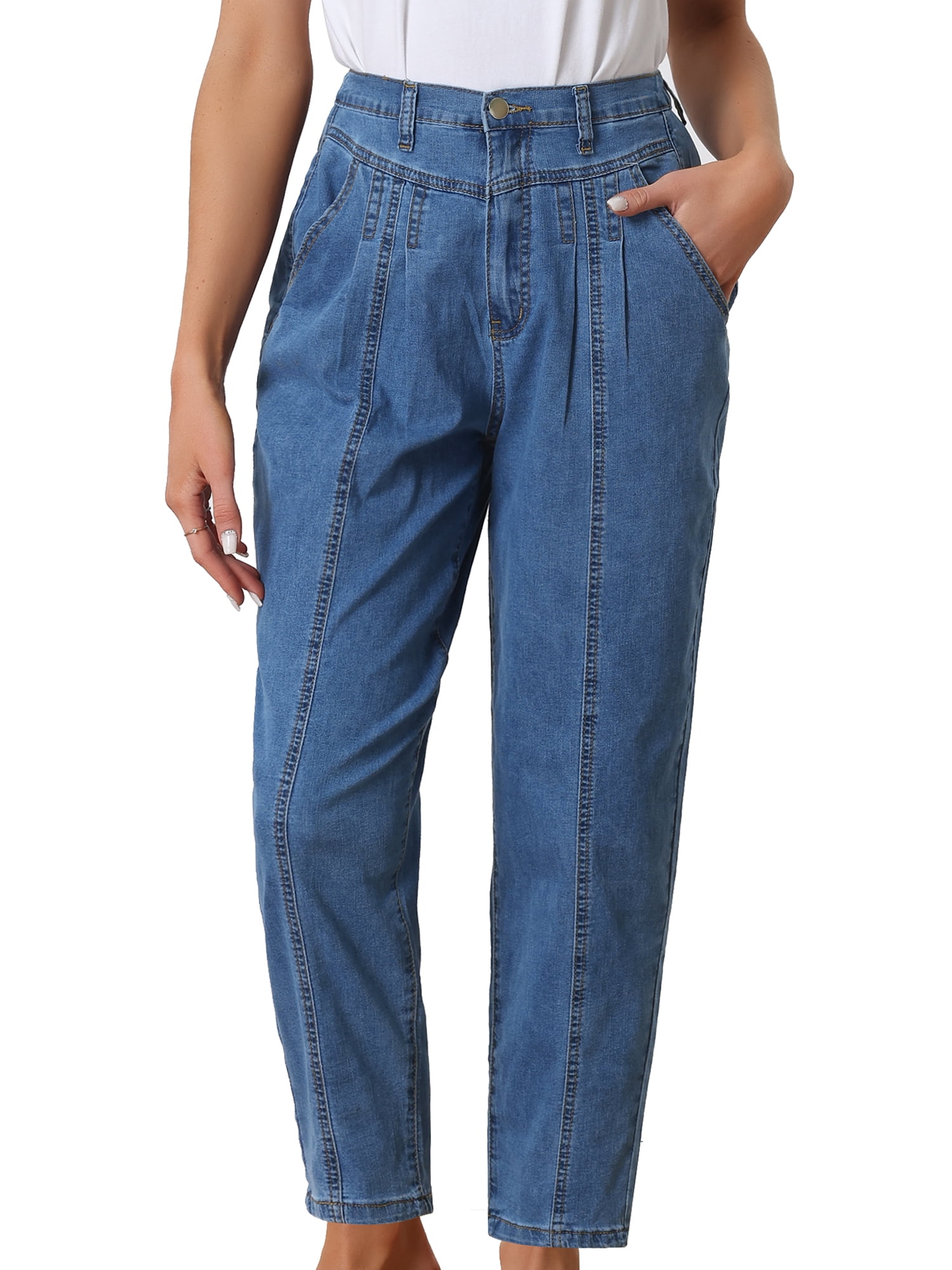 INSPIRE CHIC Women's Casual High Elastic Denim Pants Stretchy Tapered ...