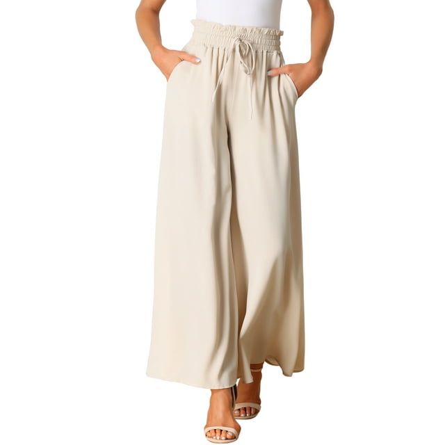 Allegra K Women's Casual High Waist Drawstring Elastic with Pocket Wide ...