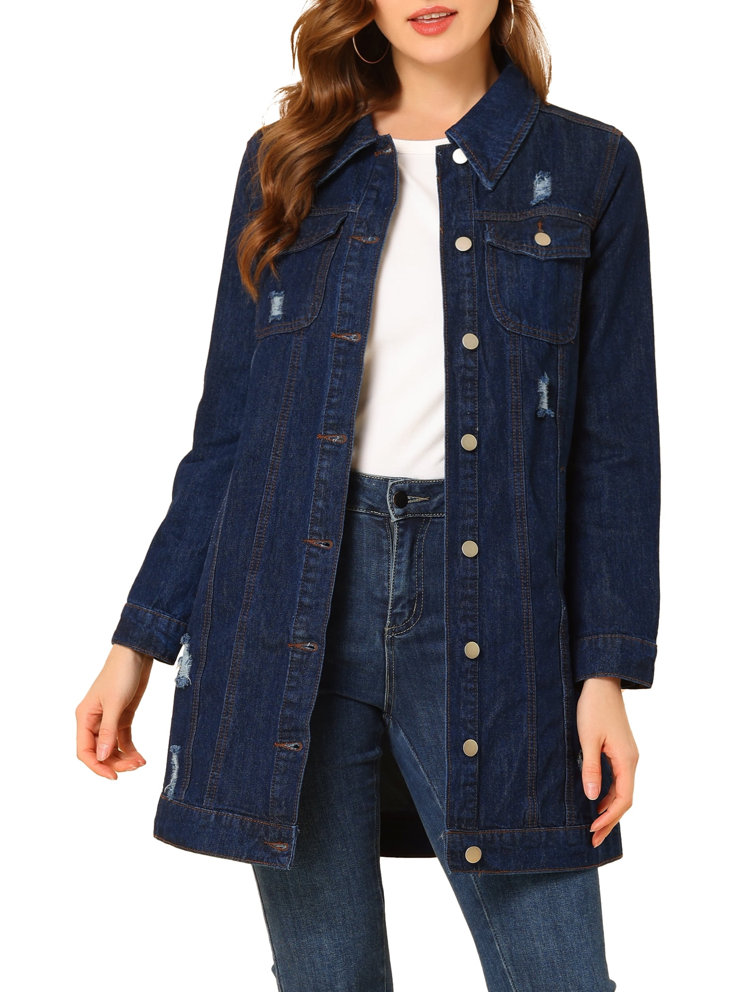 INSPIRE CHIC Women's Casual Long Sleeve Button Down Long Distressed ...