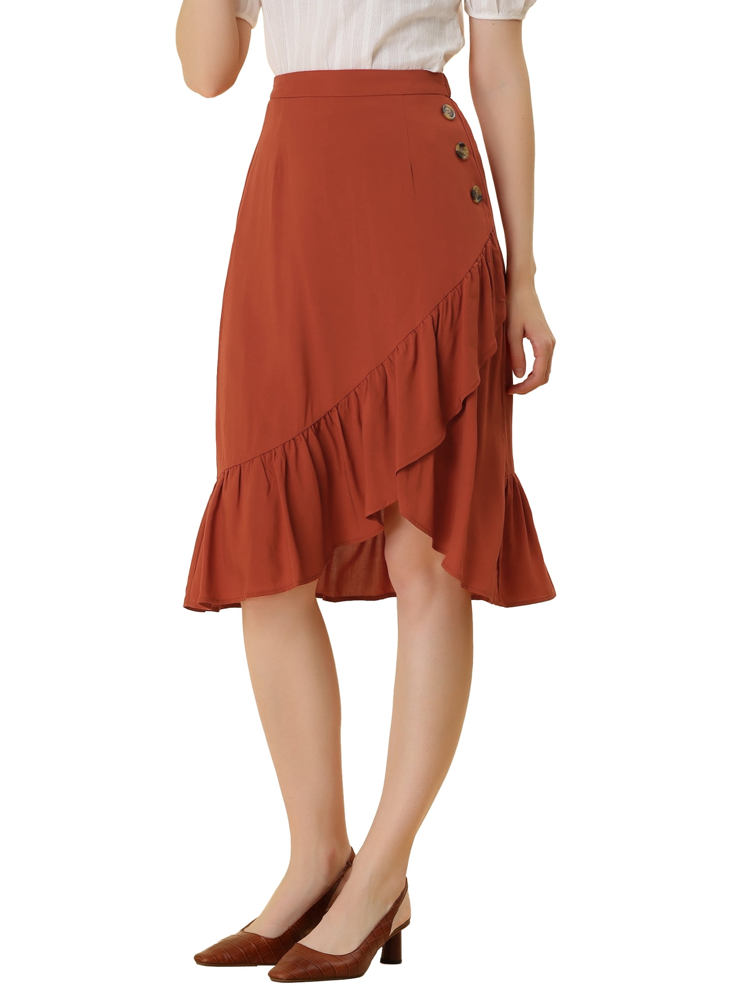 INSPIRE CHIC Women's Casual Ruffle Hem Asymmetrical High Elastic Waist ...