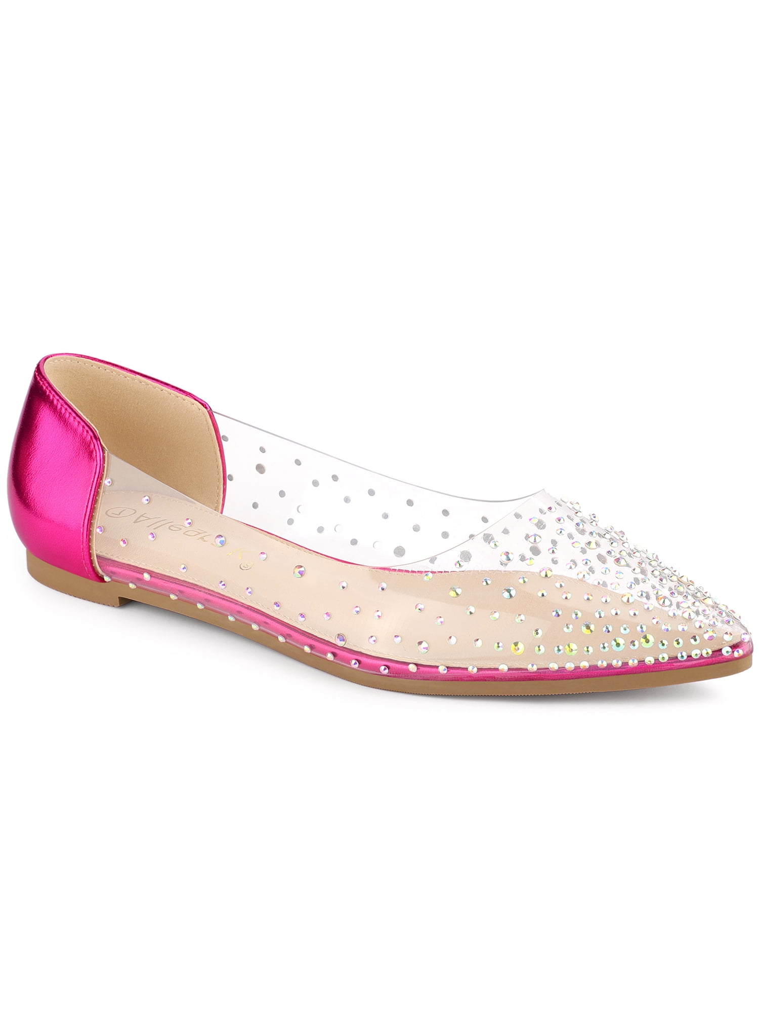 Allegra K Women's Casual Shoes Pointy Toe Clear Rhinestone Ballet Flats ...