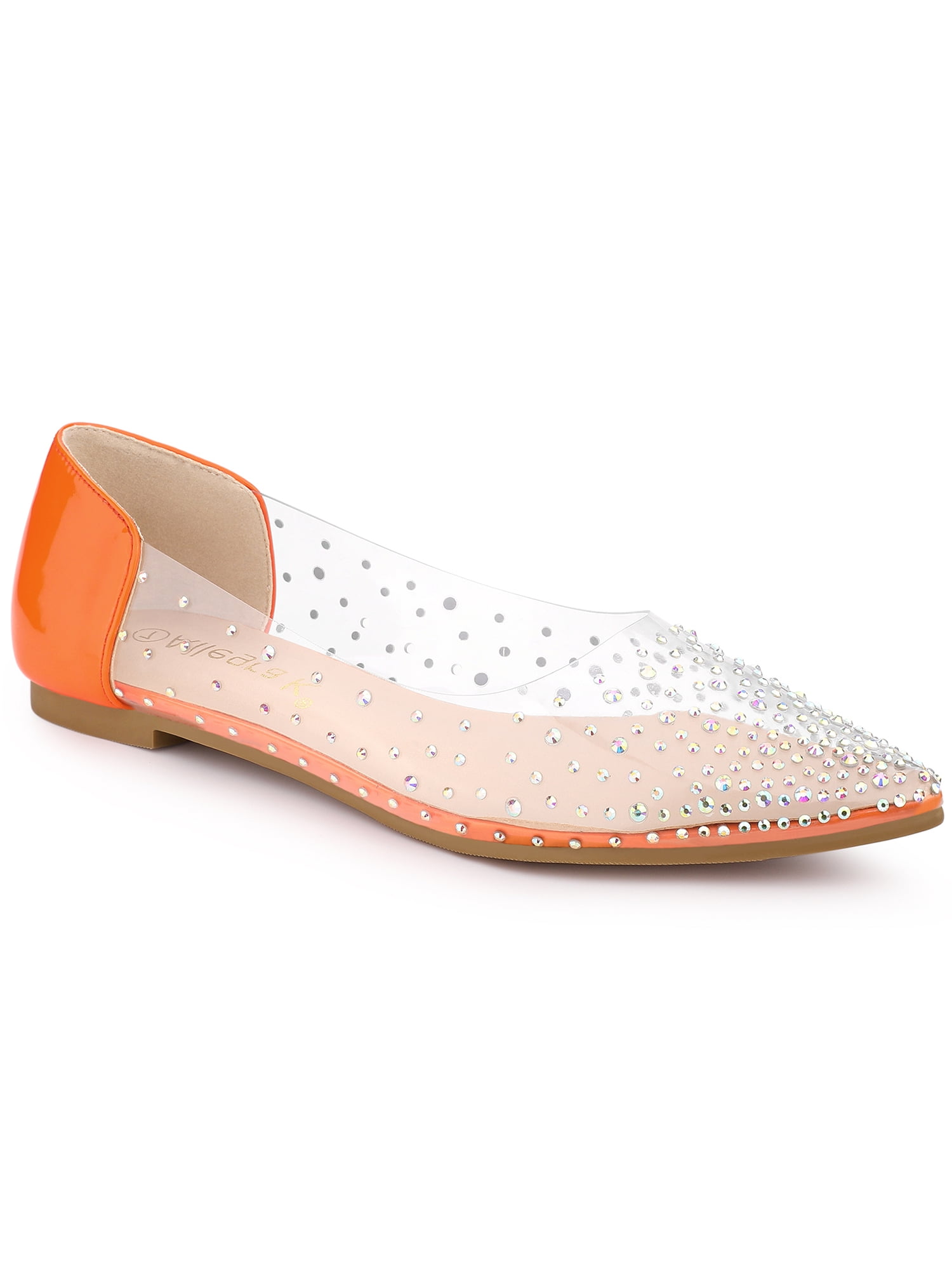 BLISSFUL STEP Women's Shoes Rhinestone Clear Pointed Toe Slip On Ballet ...
