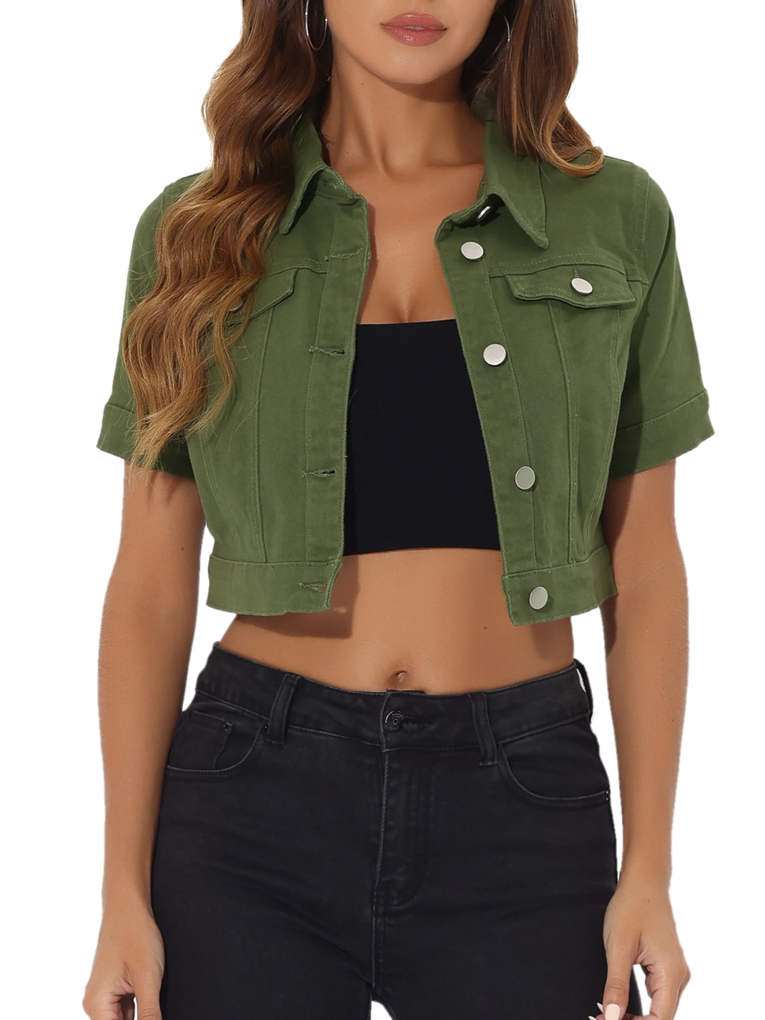INSPIRE CHIC Mother's Day Women's Cropped Denim Jacket Short Sleeve ...