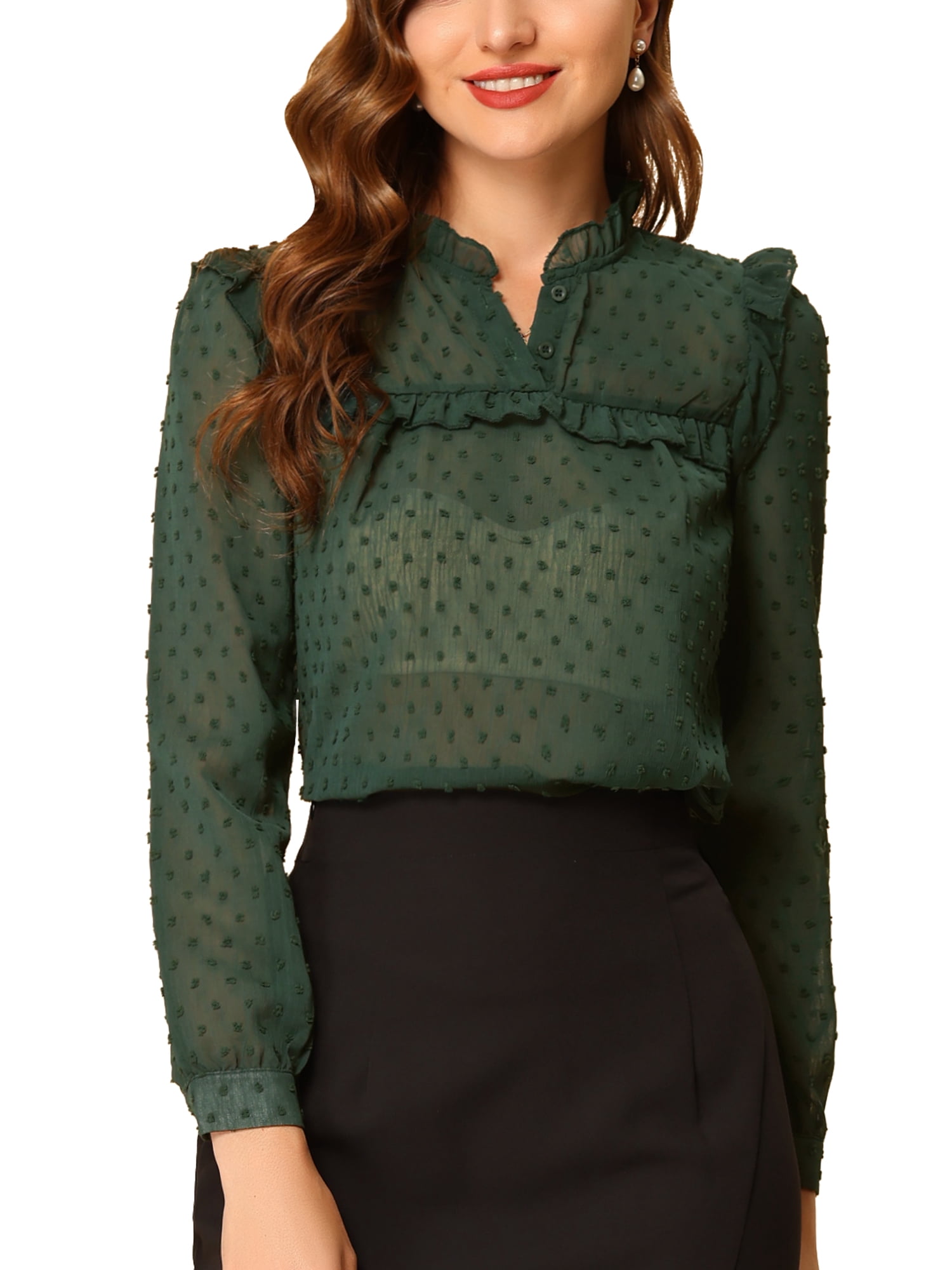 INSPIRE CHIC Women's Chiffon Shirts Elegant Long Sleeve Ruffle Swiss ...