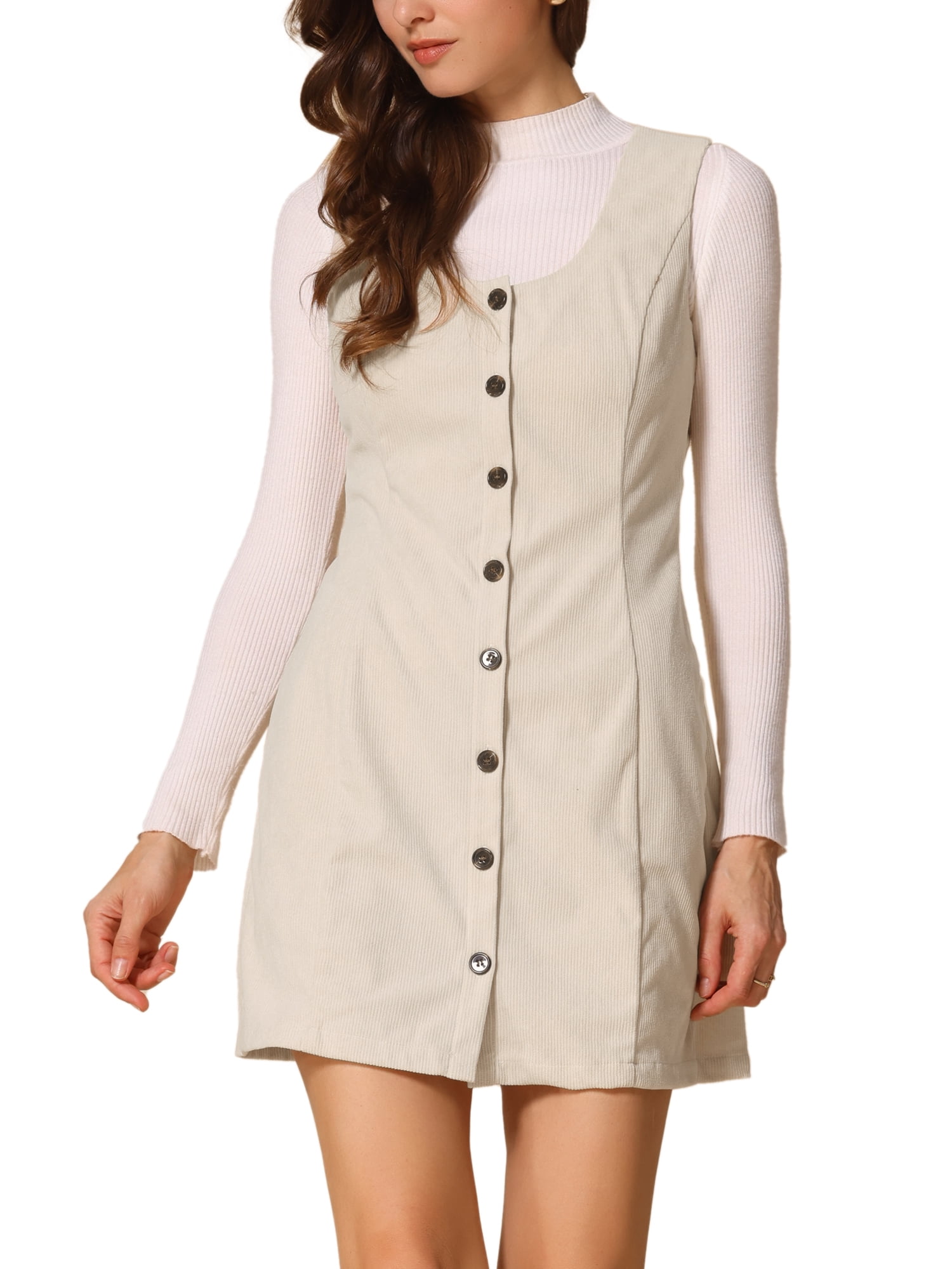 INSPIRE CHIC Women's Corduroy Scoop Neck Pockets Casual Pinafore ...