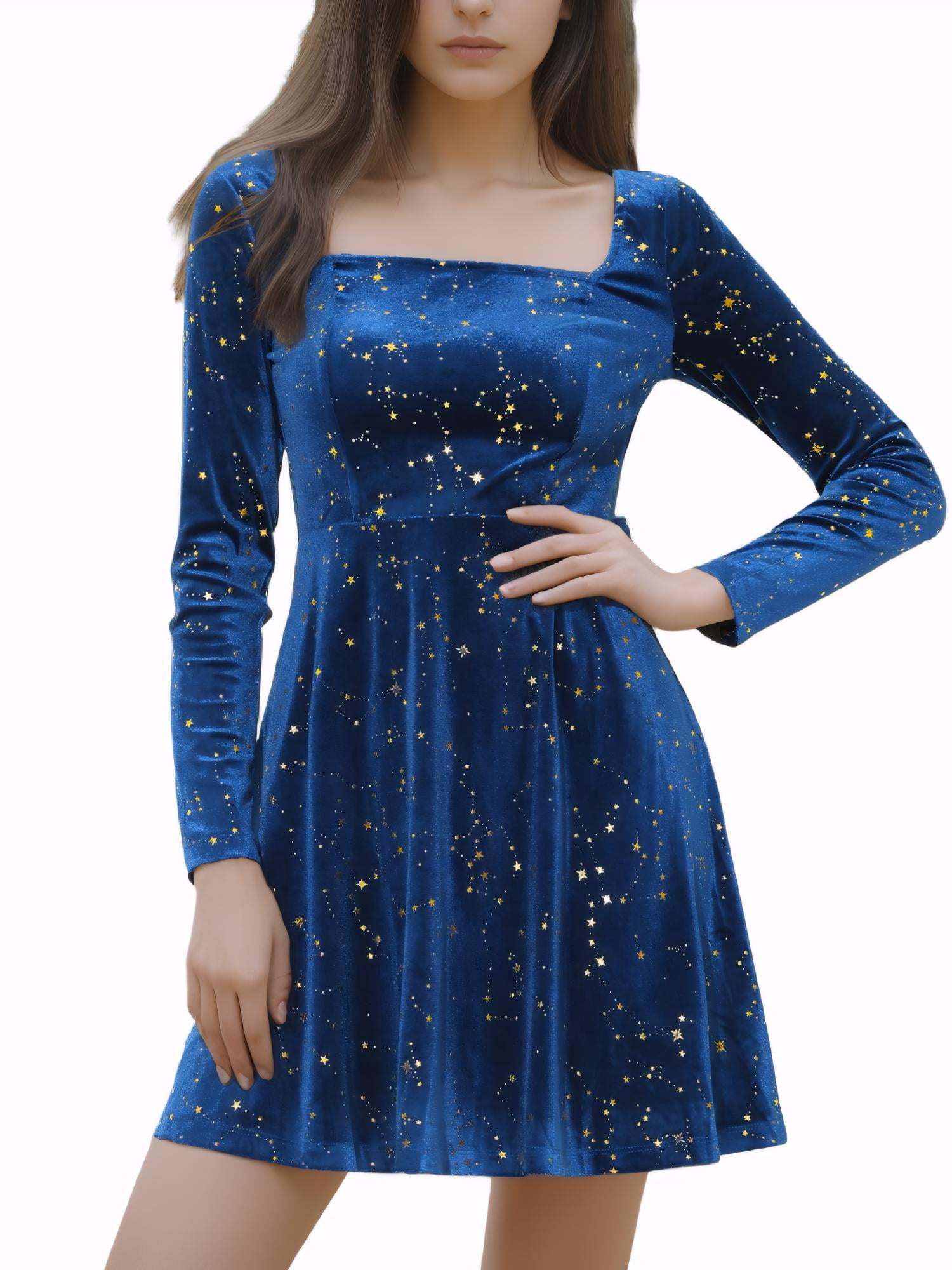 INSPIRE CHIC Women's Party Dresses Stars Print Square Neck Vintage Prom ...