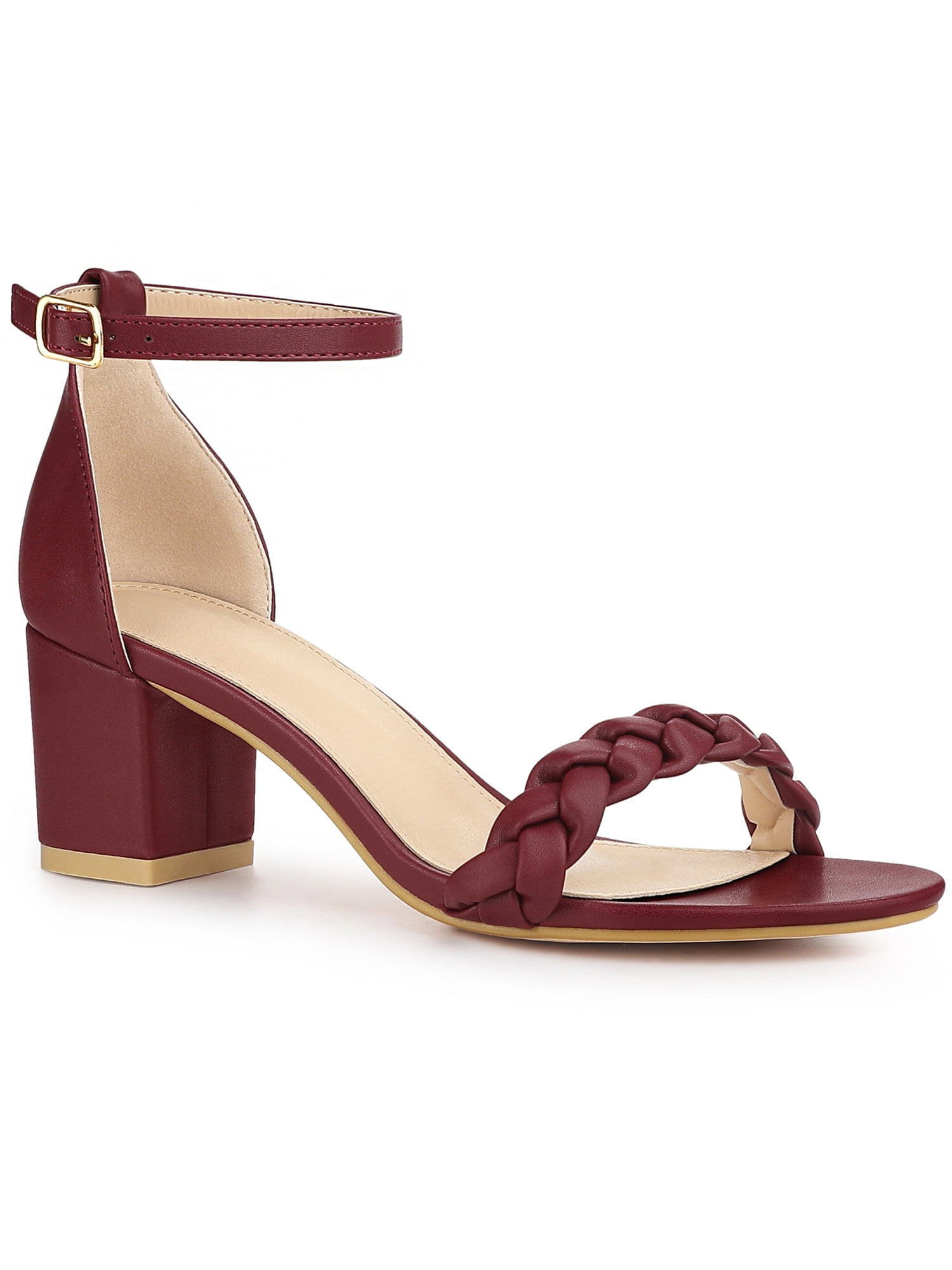 BLISSFUL STEP Women's Block Heels Ankle Strap Braided Heel Sandals ...