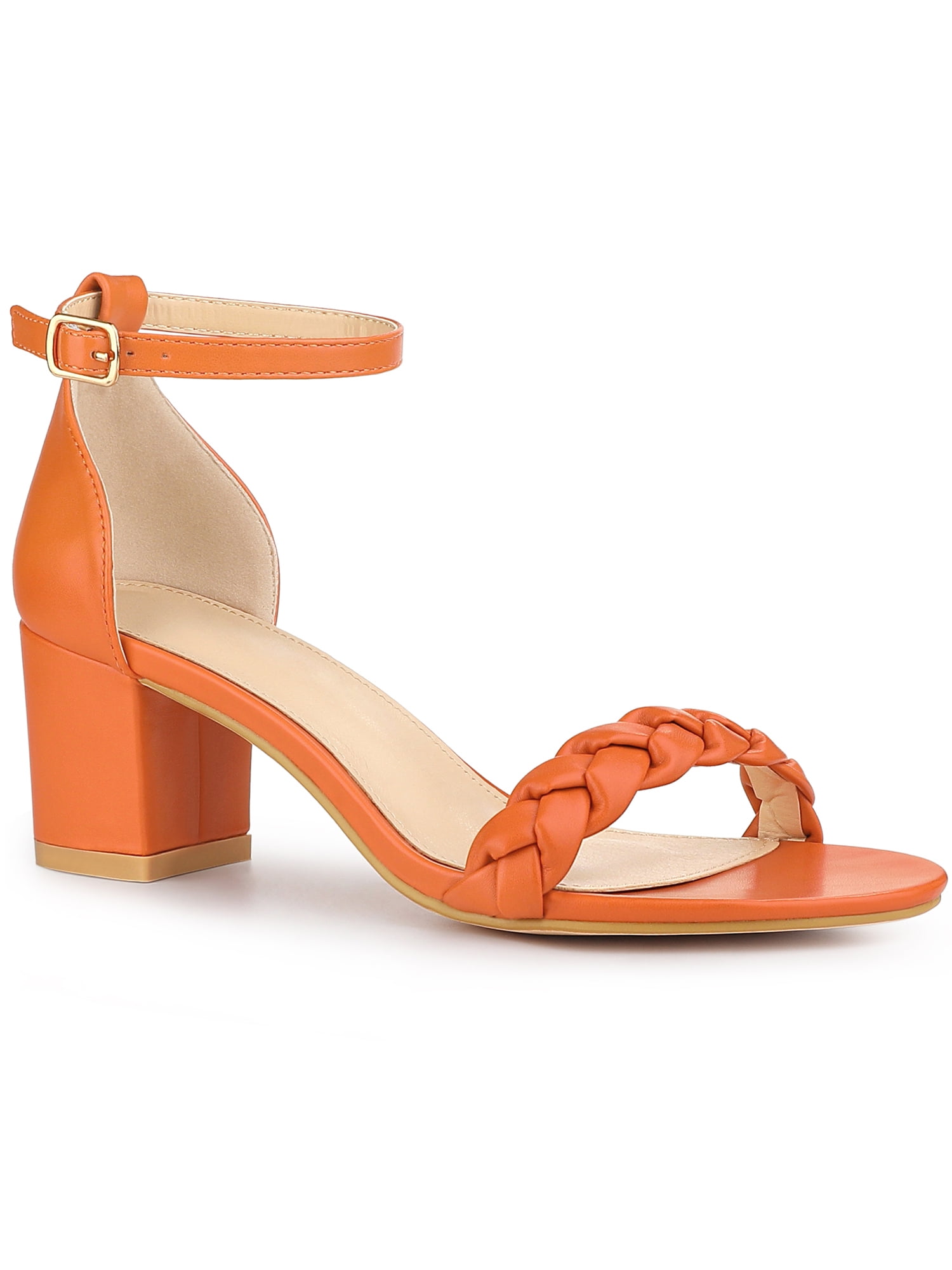 Allegra K Women's Chunky Heels Ankle Strap Braided Heel Sandals ...