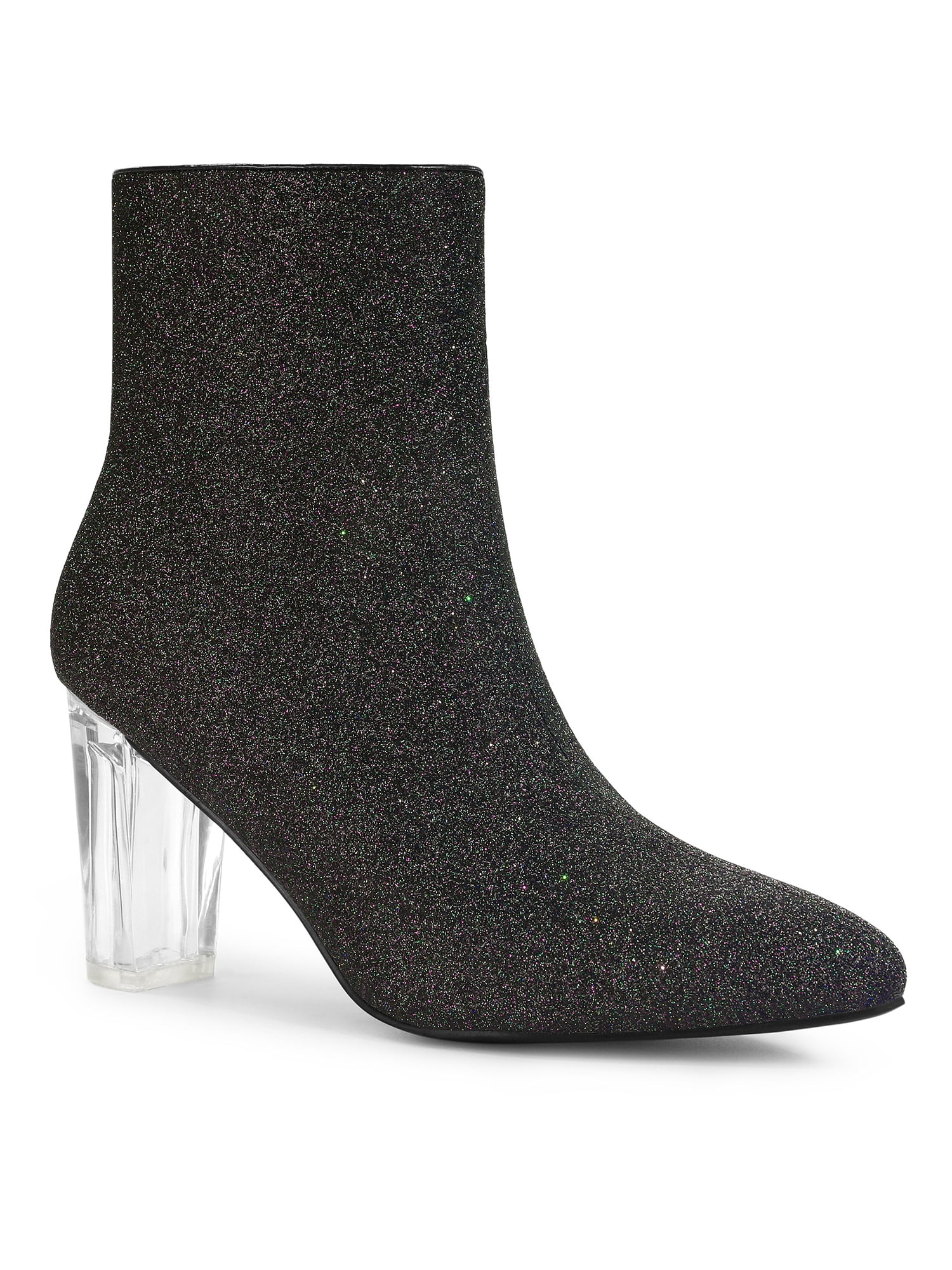 BLISSFUL STEP Women's Clear Block Heel Glitter Prom Ankle Booties ...