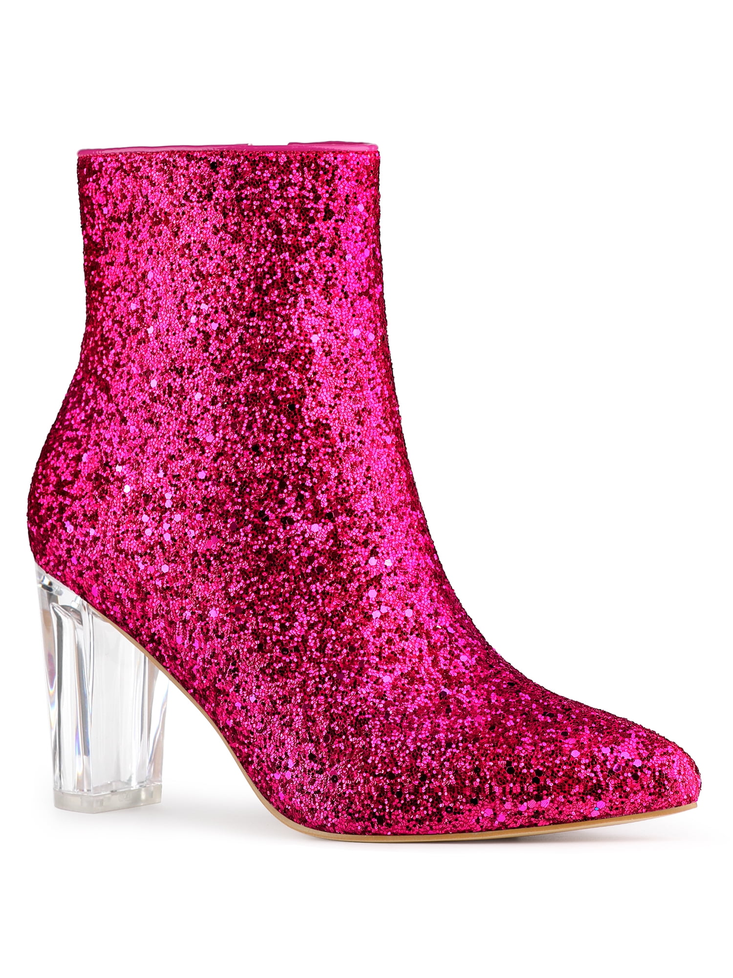Allegra K Women's Clear Block Heel Glitter Prom Ankle Booties - Walmart.com