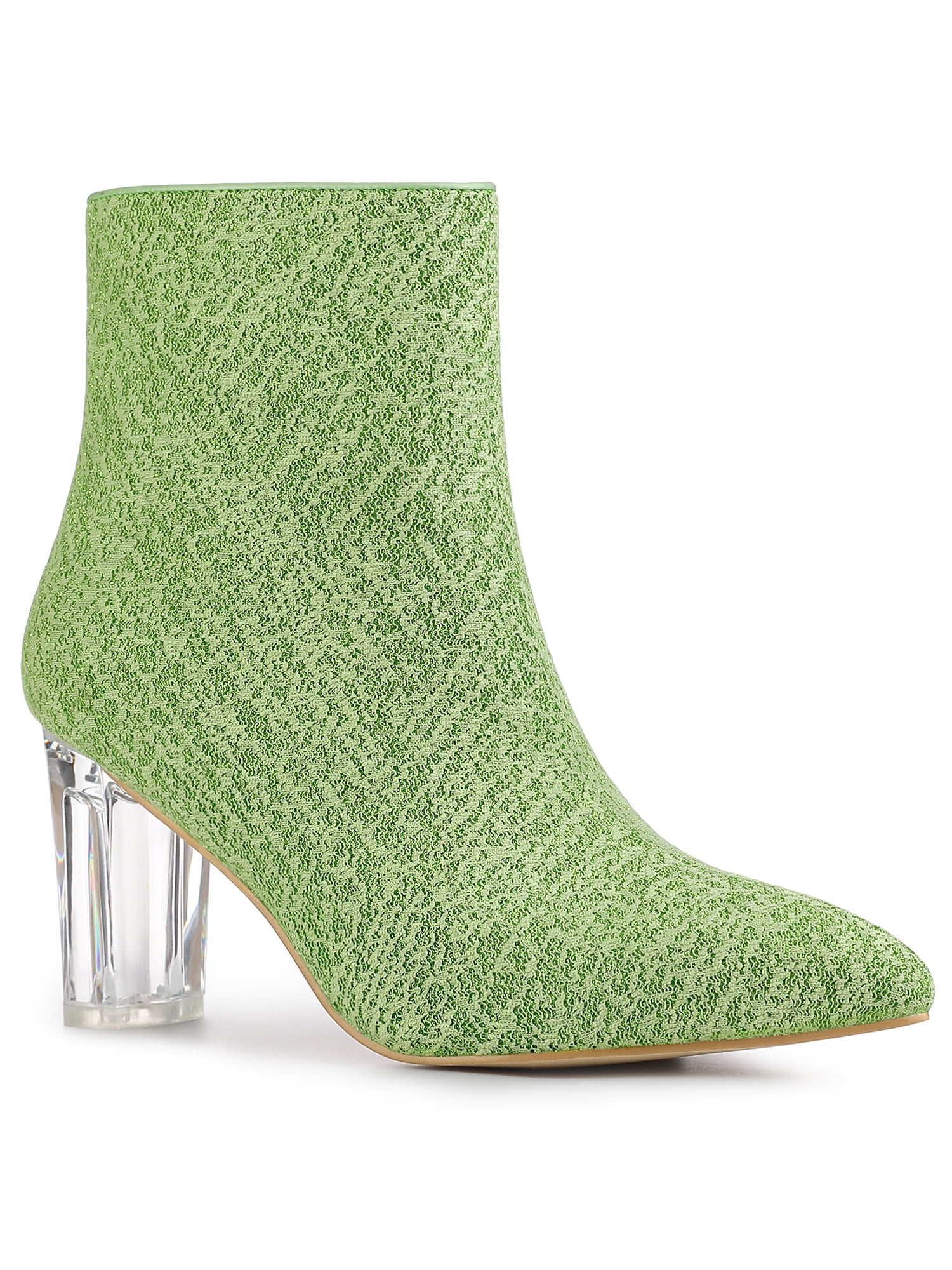 BLISSFUL STEP Women's Clear Block Heel Glitter Prom Ankle Booties ...