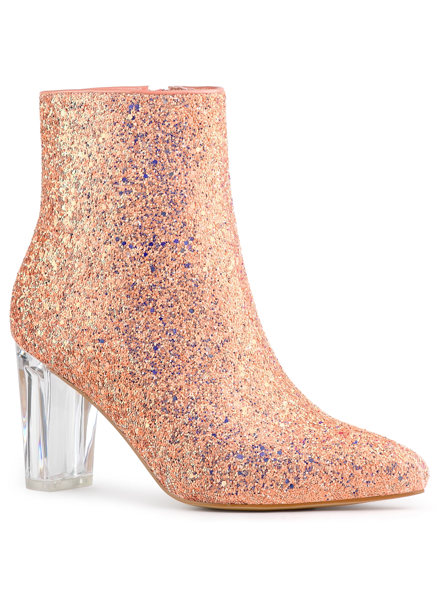 Allegra K Women's Clear Block Heel Glitter Prom Ankle Booties - Walmart.com