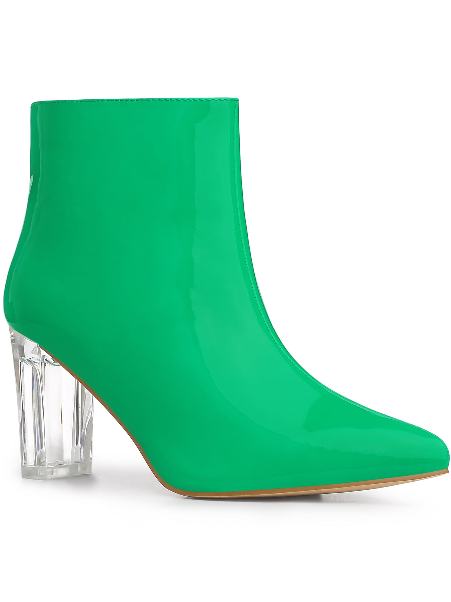 BLISSFUL STEP Women's Clear Heel Pointy Toe Block Heels Ankle Boots ...