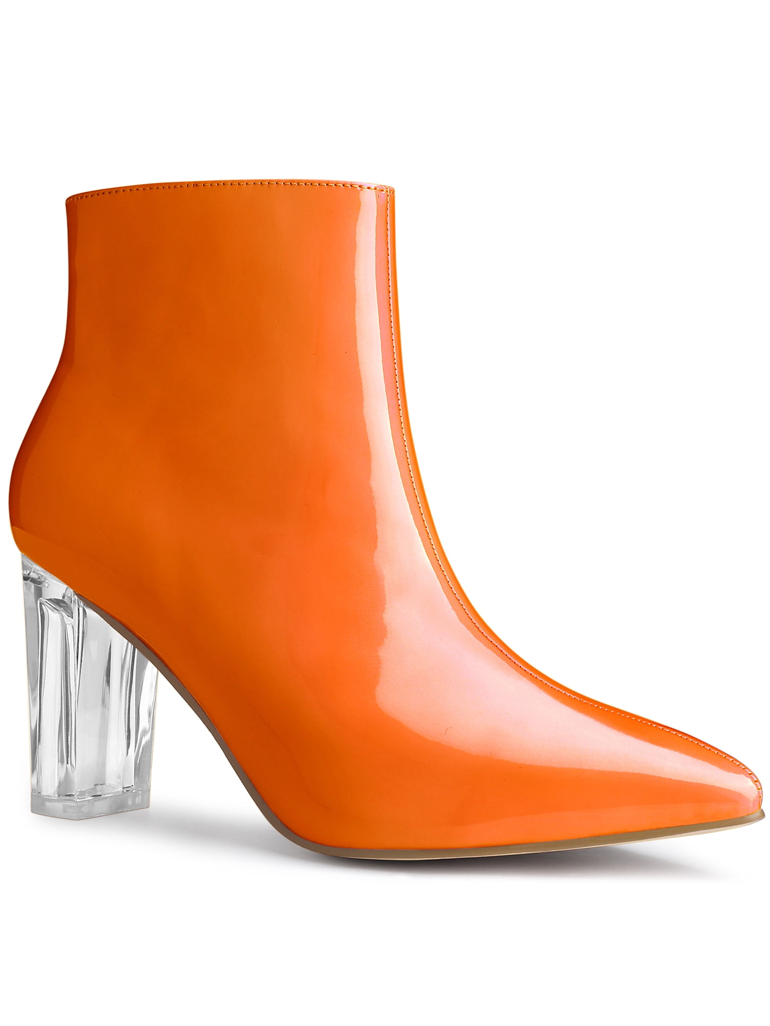 BLISSFUL STEP Women's Clear Heel Pointy Toe Block Heels Ankle Boots ...