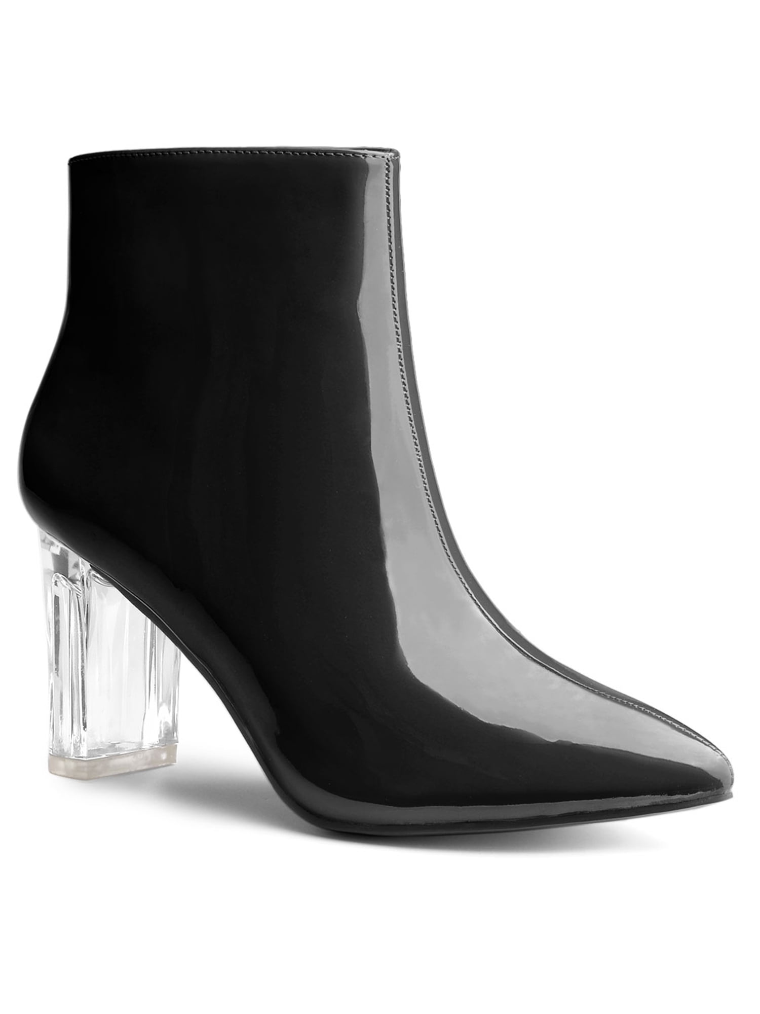 BLISSFUL STEP Women's Clear Heel Pointy Toe Block Heels Ankle Boots ...
