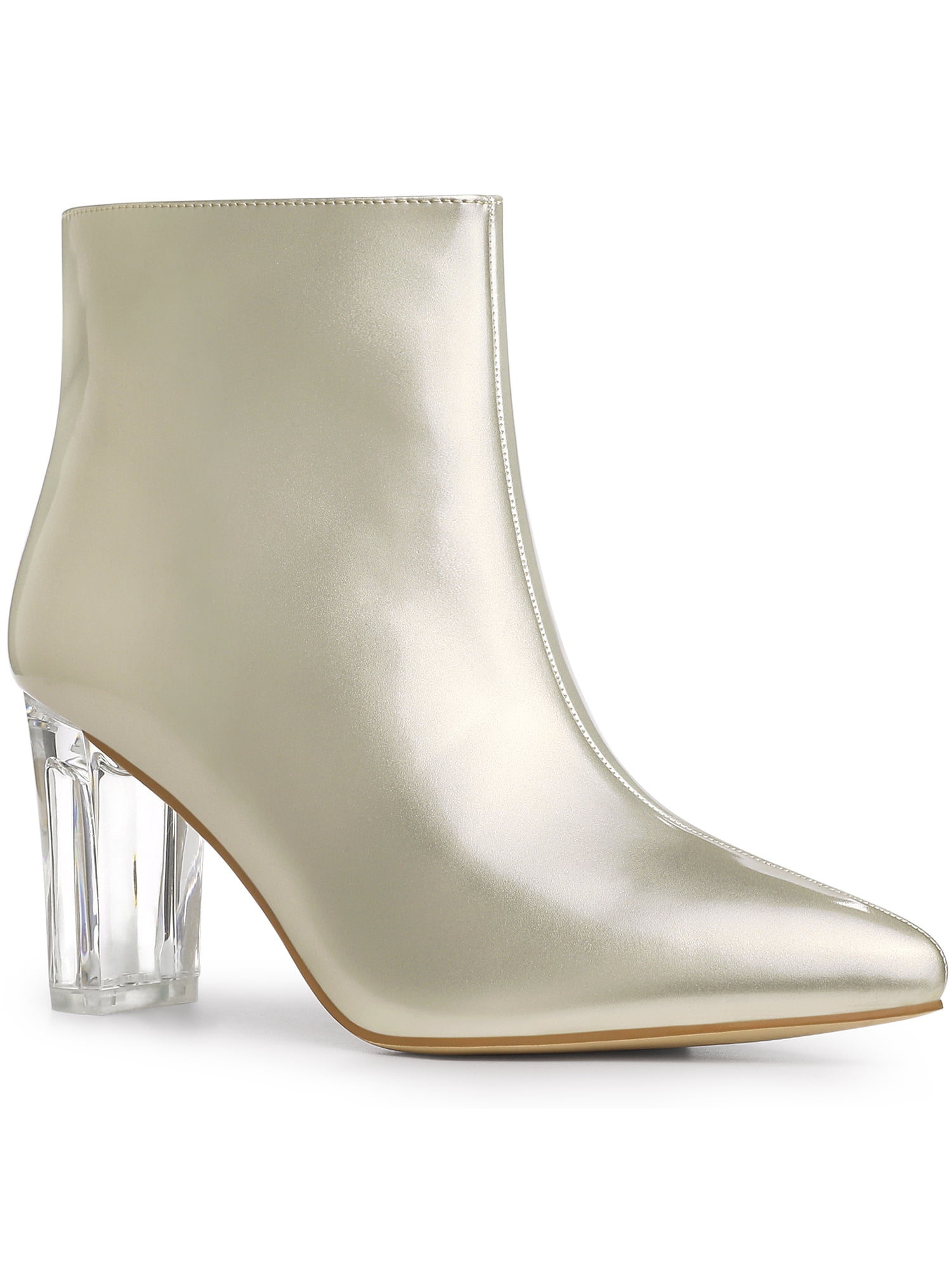Allegra K Women's Clear Heel Pointy Toe Block Heels Ankle Boots ...