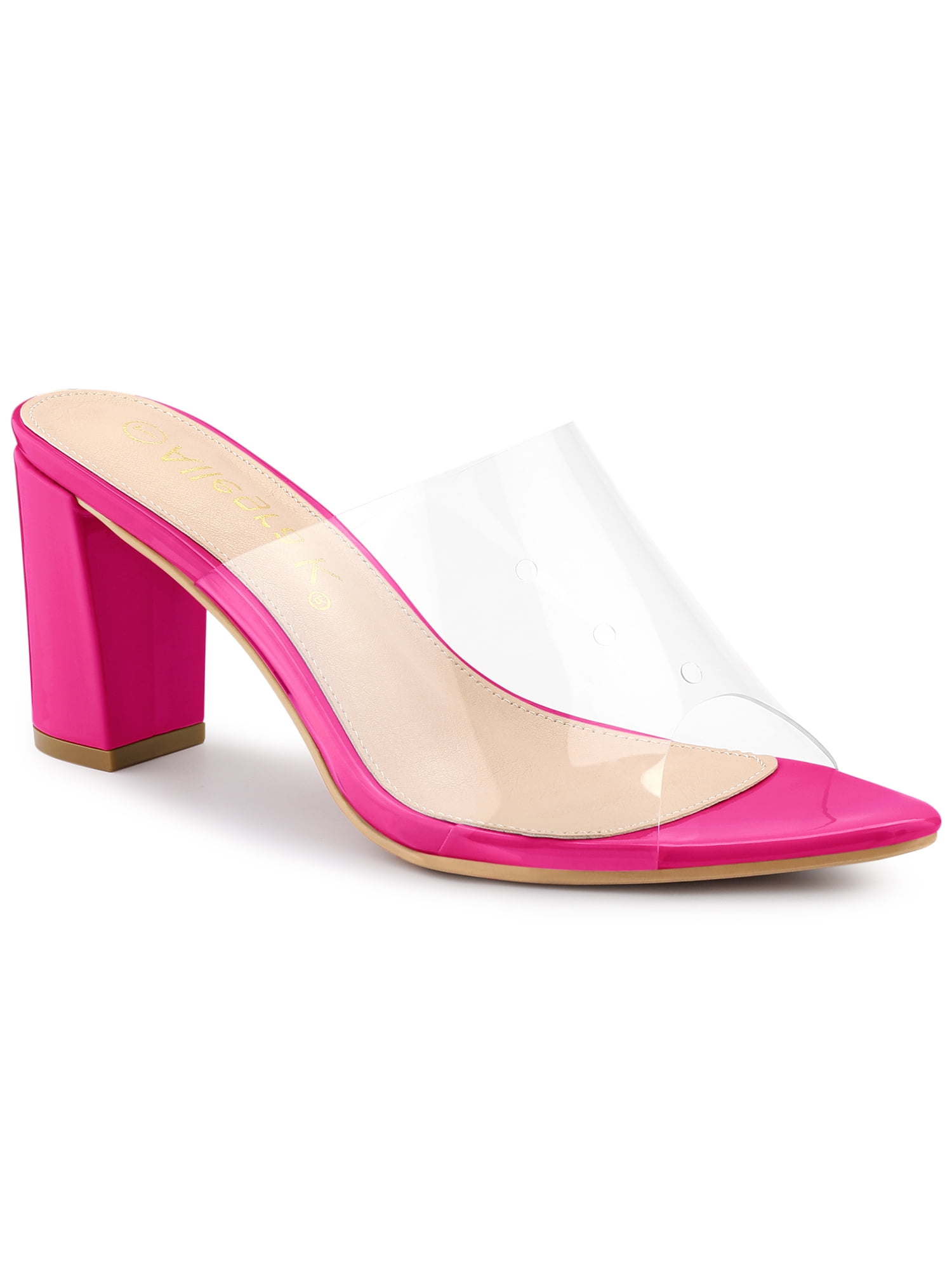 Allegra K Women's Summer Clear Point Toe High Block Heel Mules Slides ...