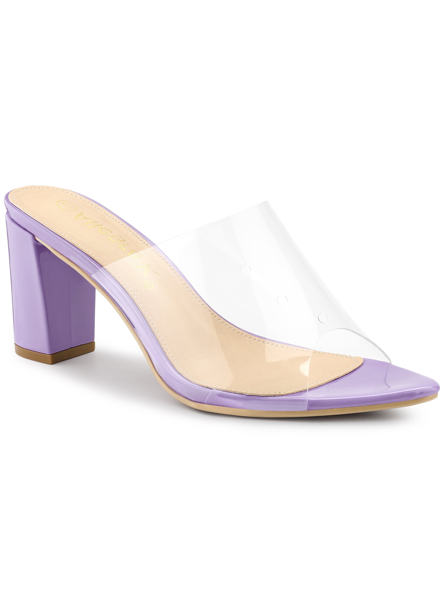 BLISSFUL STEP Women's Clear Point Toe High Block Heel Mules Slides ...