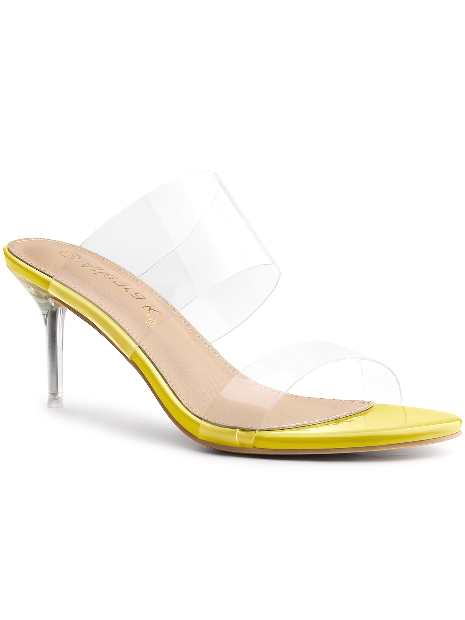 BLISSFUL STEP Women's Clear Slide Stiletto Heel Clear Sandals Yellow ...