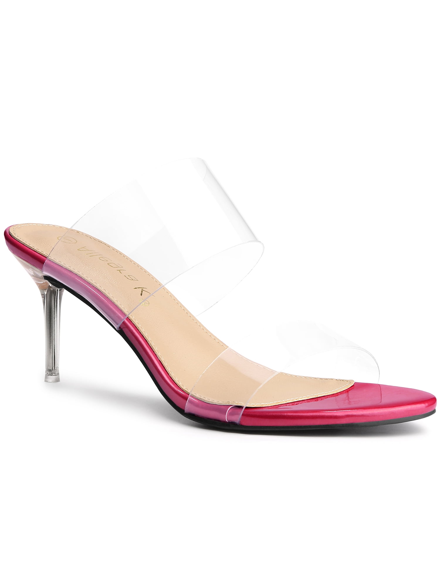 BLISSFUL STEP Women's Clear Slide Stiletto Heel Clear Sandals Hot Pink ...