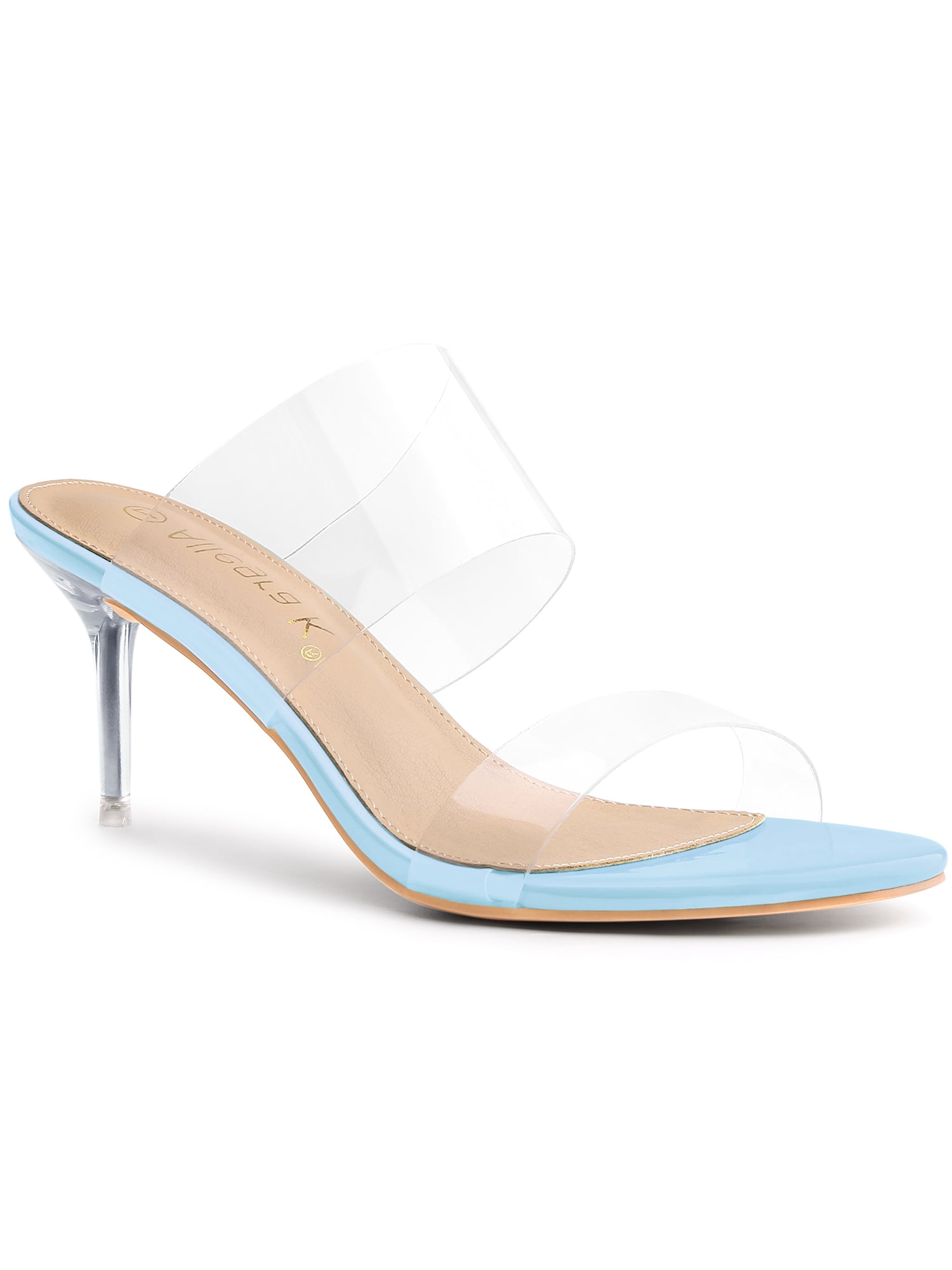 BLISSFUL STEP Women's Clear Slide Stiletto Heel Clear Sandals Sky Blue ...