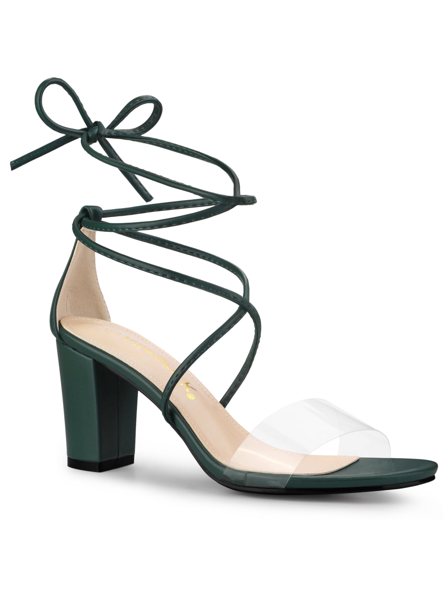 Allegra K Women's Clear Strap Block Heel Lace up Heels Sandals ...