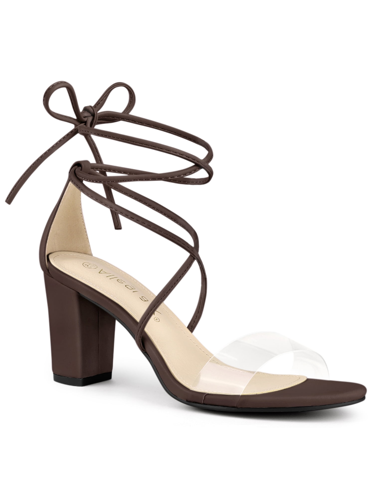 Allegra K Women's Clear Strap Block Heel Lace up Heels Sandals ...