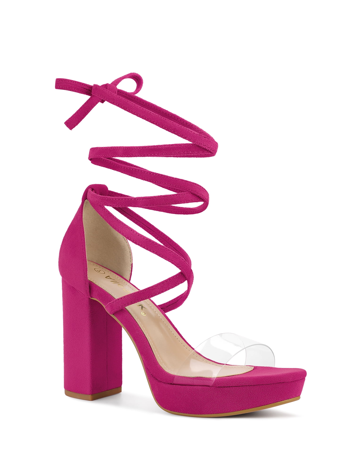 BLISSFUL STEP Women's Clear Strap Platform Lace up Block Heel Sandals ...