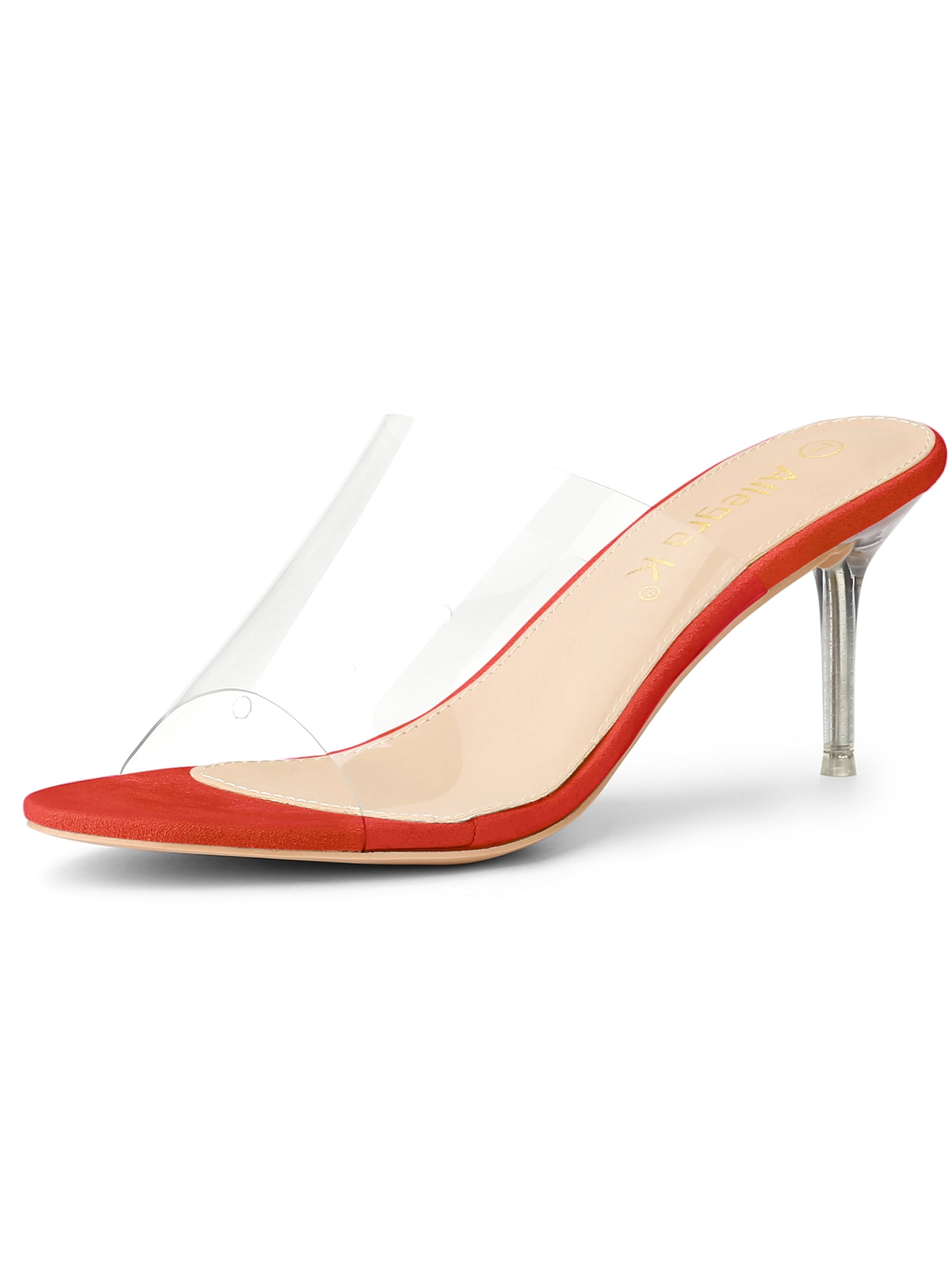 BLISSFUL STEP Women's Slip-On Clear Strap Stiletto Heels Sandals Orange ...