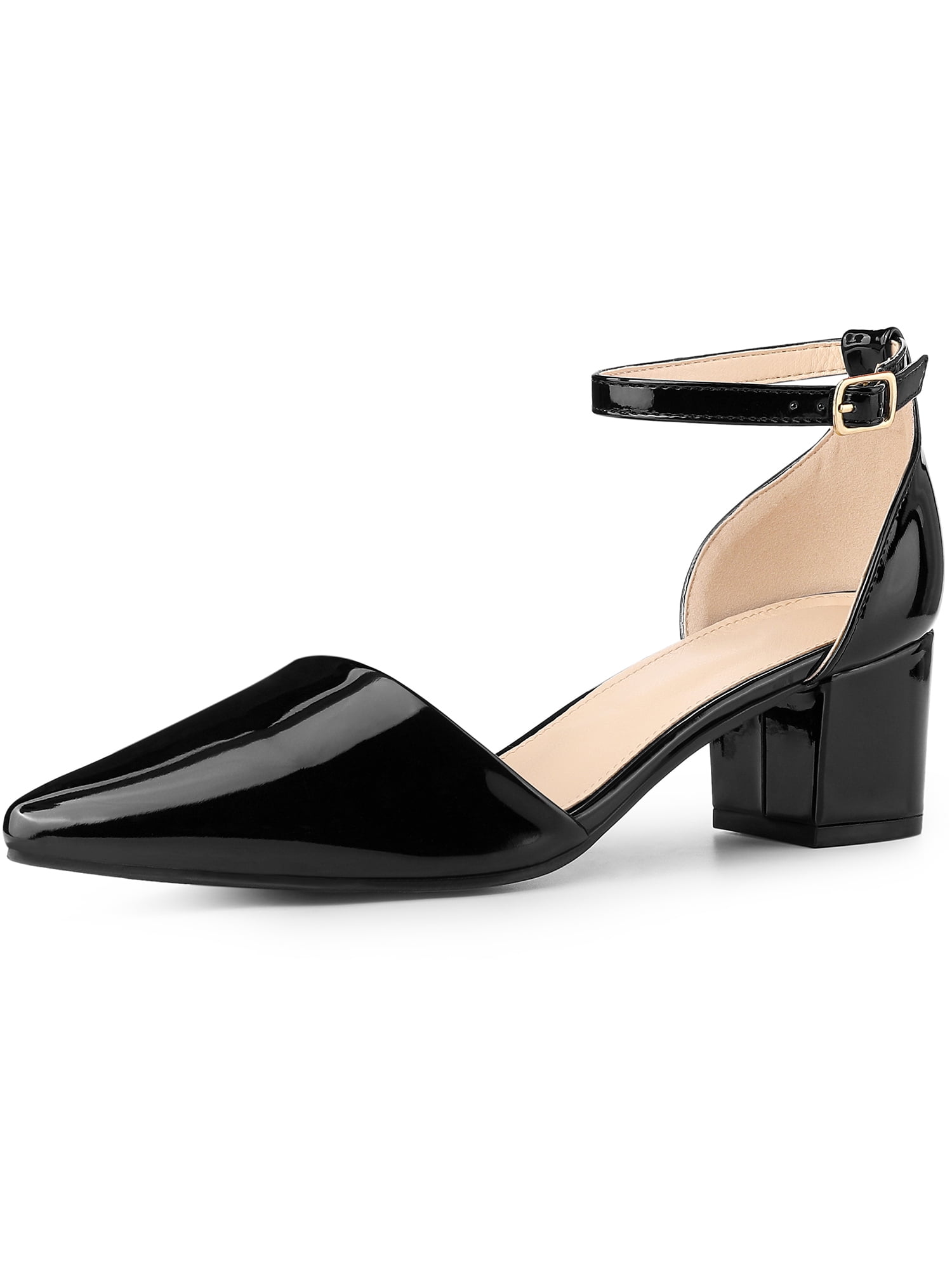 Allegra K Women's Closed Pointed Toe Ankle Strap Low Block Heels Pumps ...