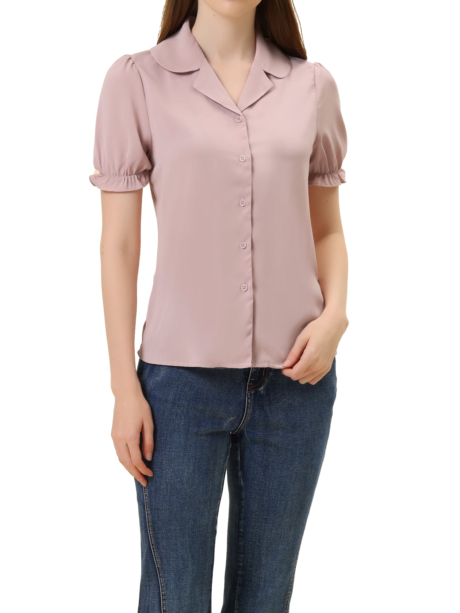 Allegra K Women's Collar Top Button Front Short Sleeves to Work Shirts ...