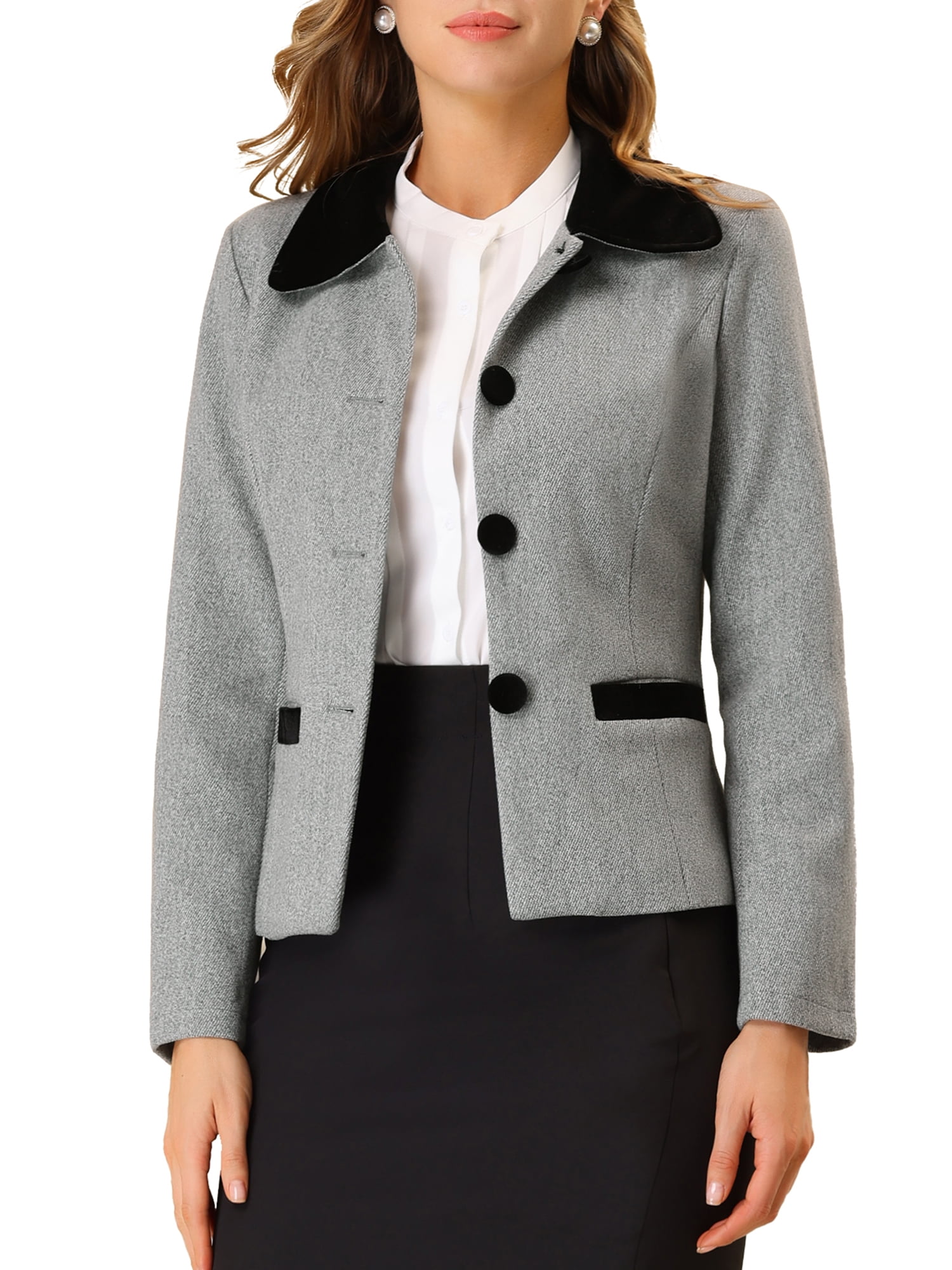 INSPIRE CHIC Women's Contrast Turn Down Collar Pocket Single Breasted ...