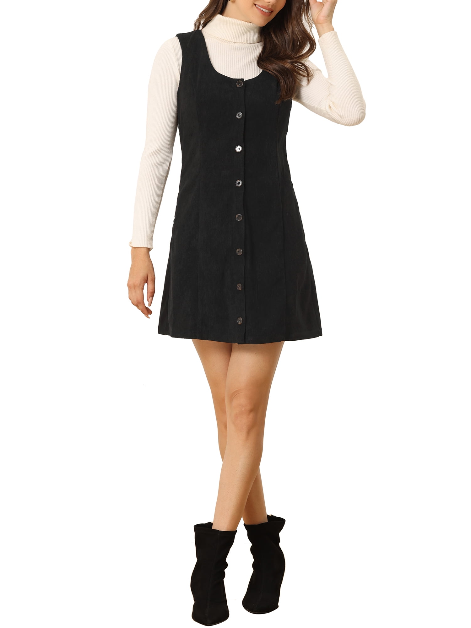 Allegra K Women's Corduroy Scoop Neck Pockets Casual Pinafore Overall ...