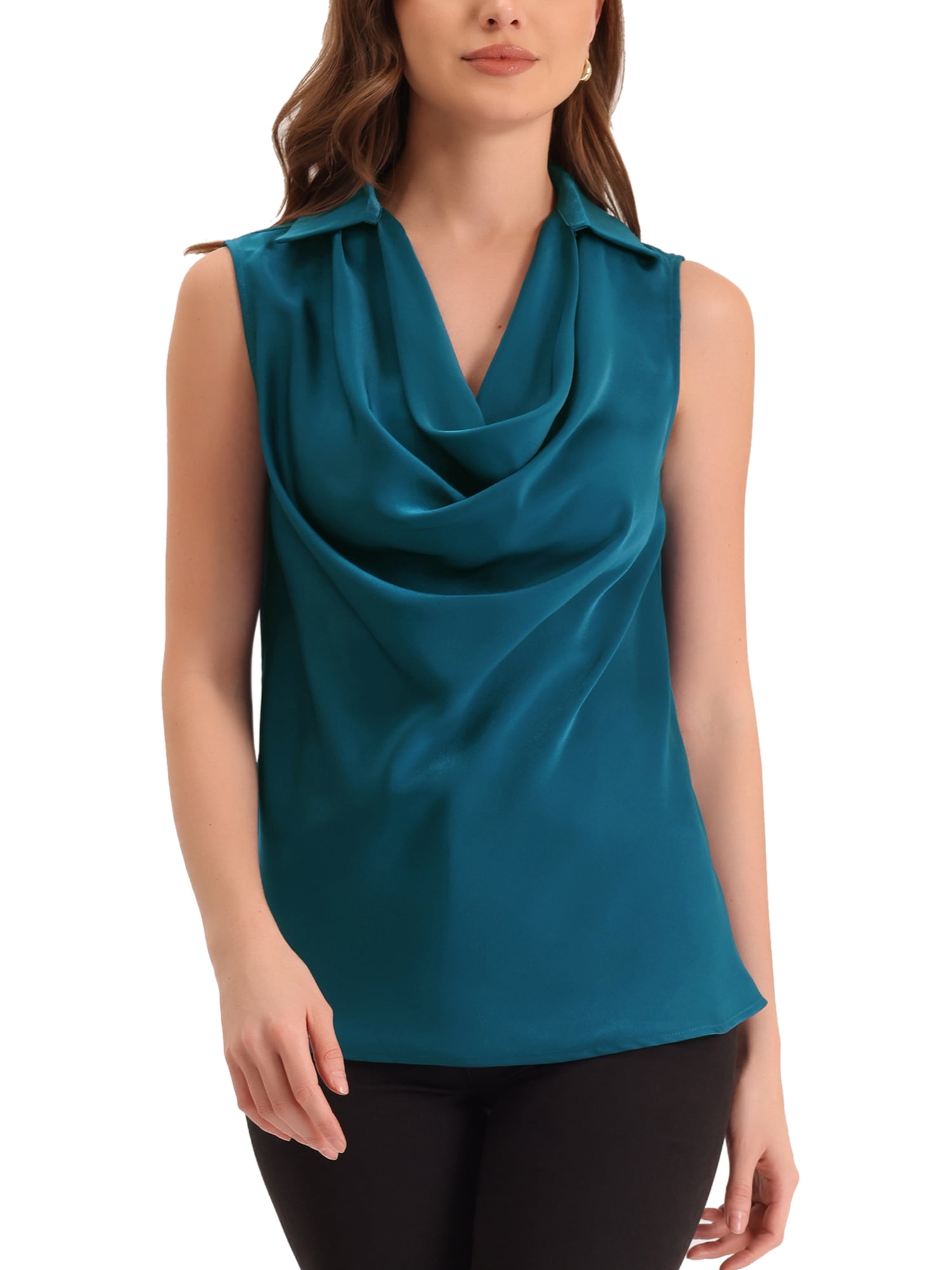 INSPIRE CHIC Women's Cowl Neck Top Sleeveless Collared Elegant Office ...