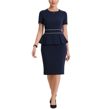 Allegra K Women's Work Office A-Line Dress Elegant 3/4 Sleeve Notched V ...
