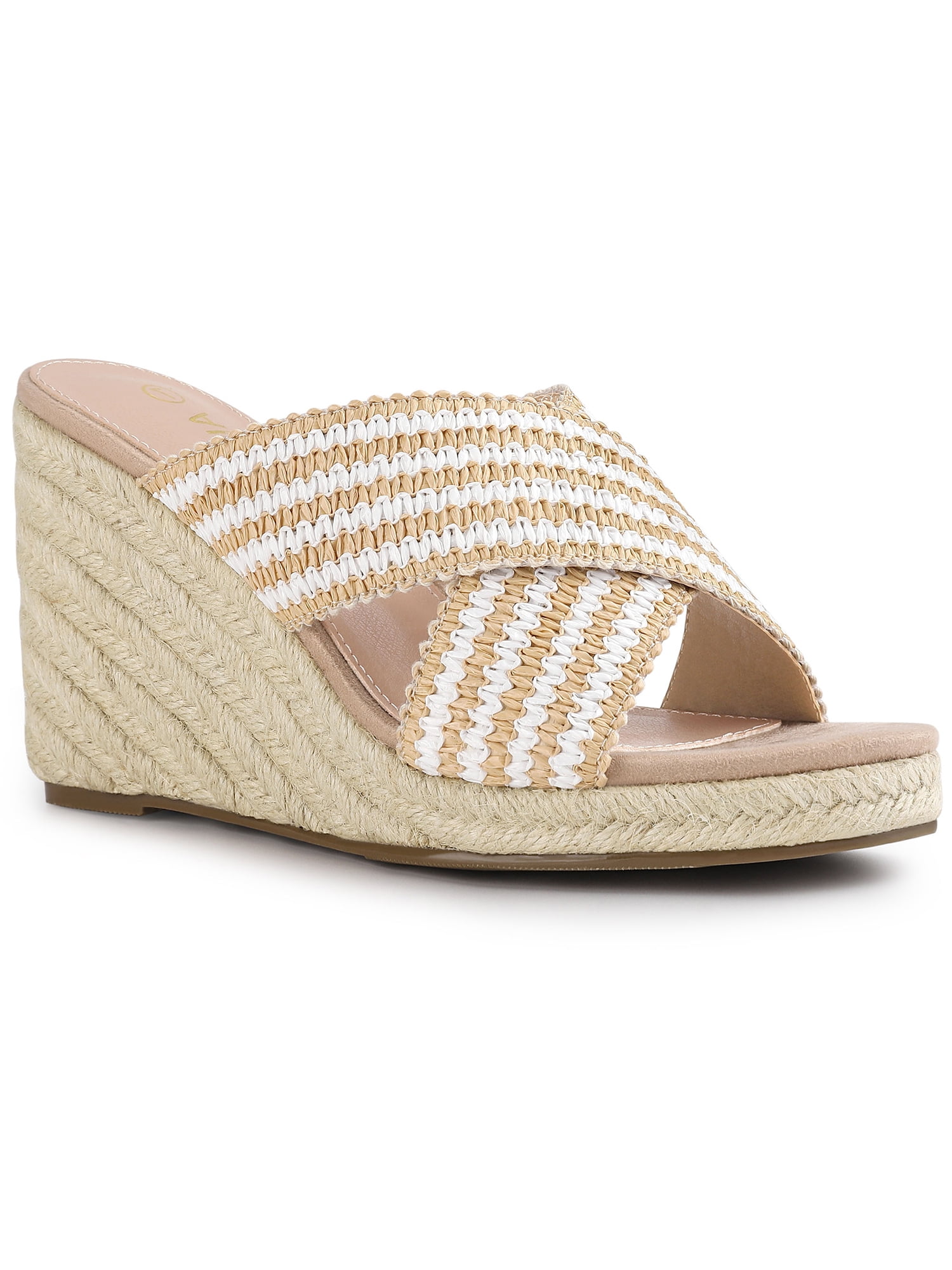 BLISSFUL STEP Women's Crisscross Strap Platform Slide Wedges Sandals ...