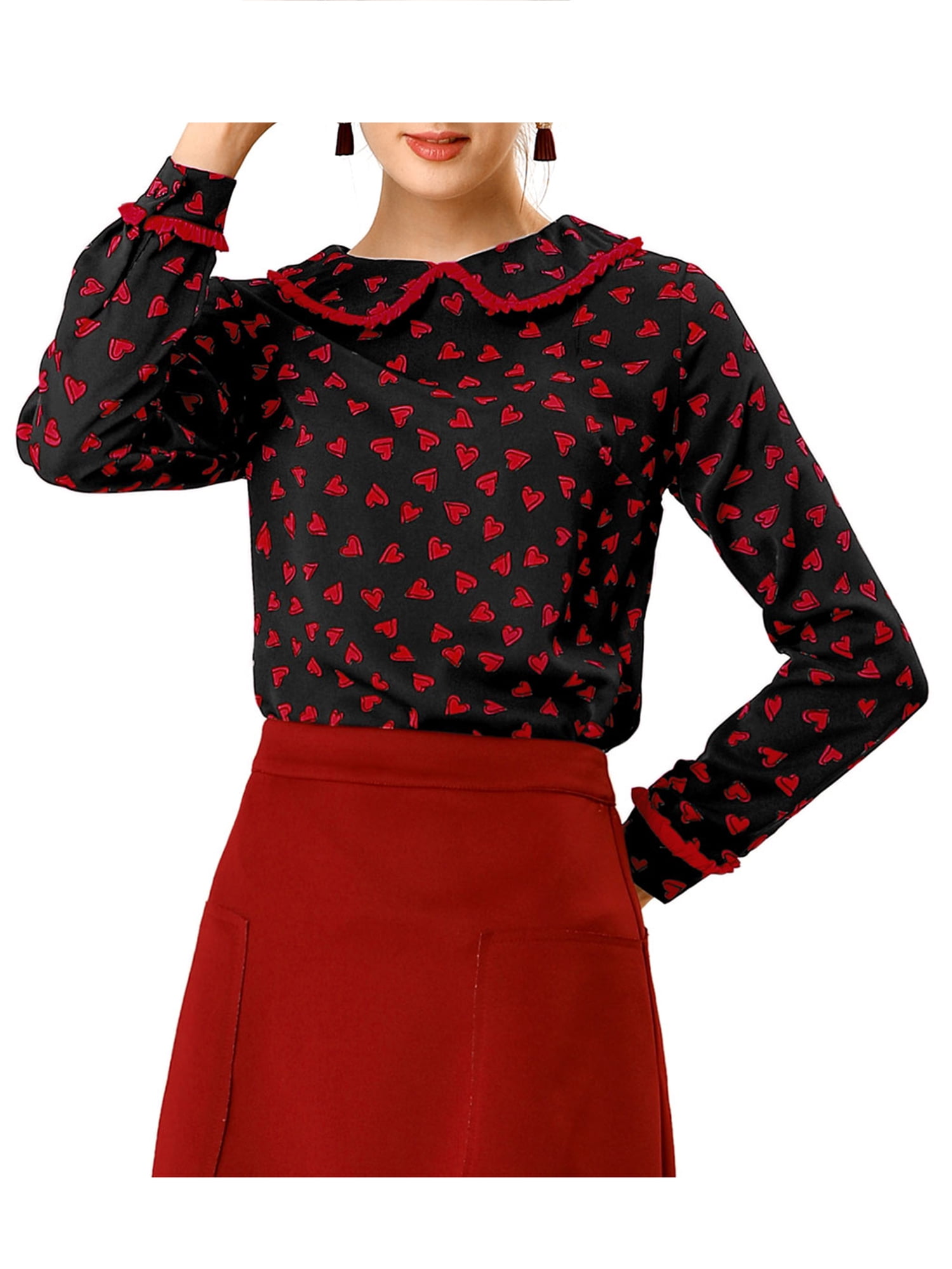 Allegra K Women's Cute Ruffle Peter Pan Collar Long Sleeve Sweet Blouse ...