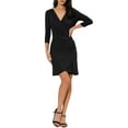Allegra K Womens Deep V Neck Ruched Long Sleeve Wrap Bodycon Prom