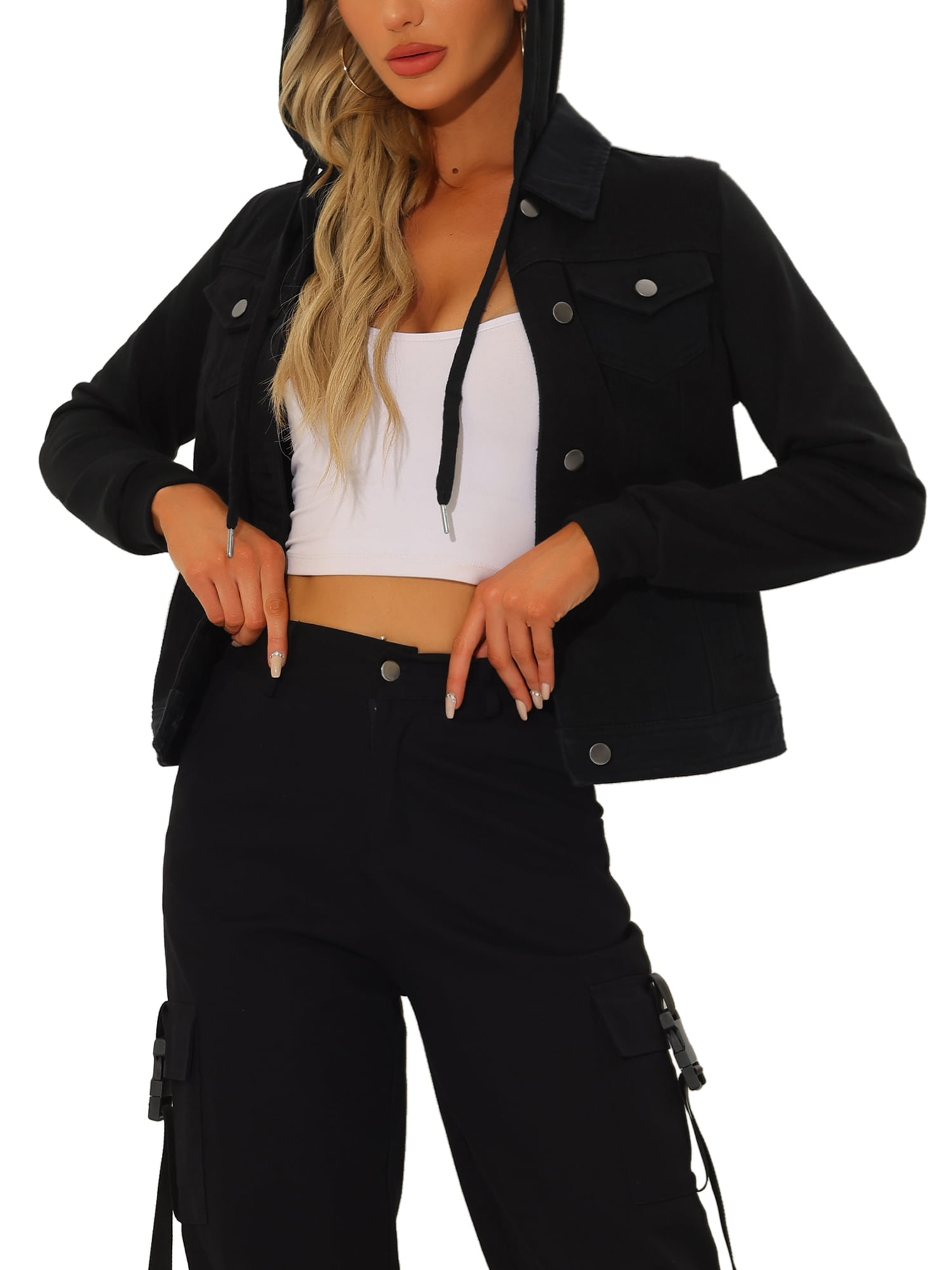 INSPIRE CHIC Women's Denim Jacket Button Down Long Sleeve Drawstring ...