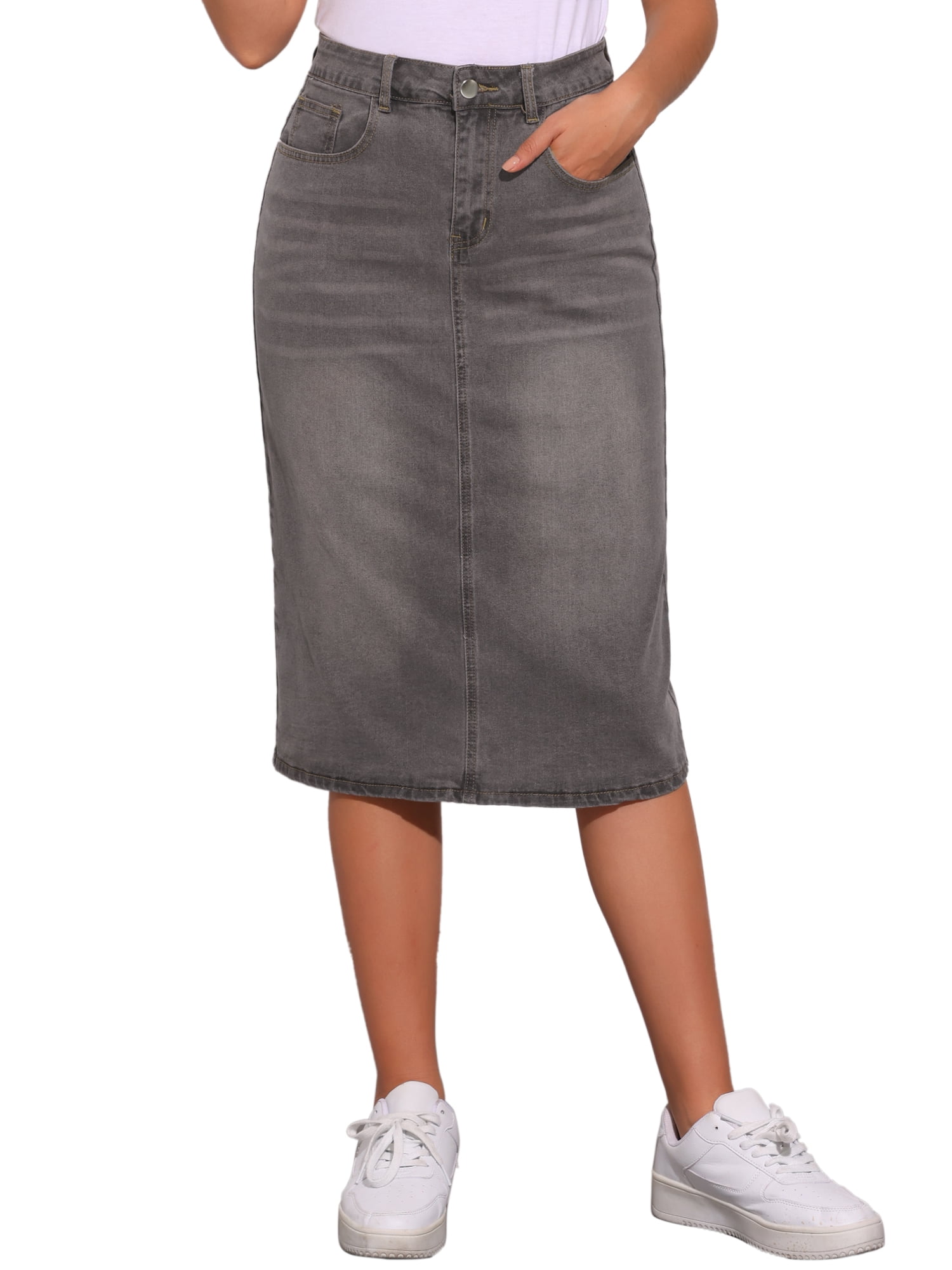 INSPIRE CHIC Women's Denim Skirts High Waist Split Back Midi Jean ...