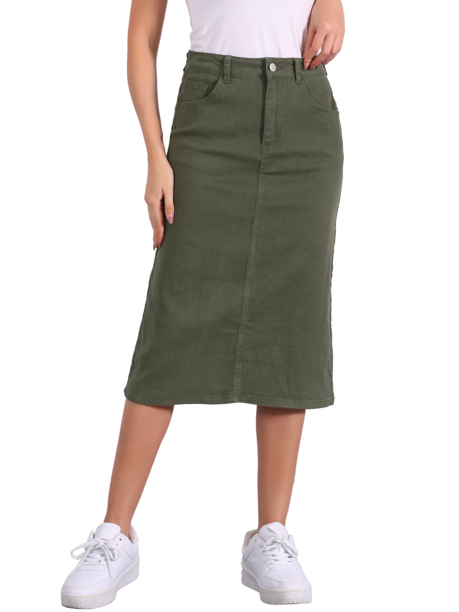 INSPIRE CHIC Women's Denim Skirts High Waist Zipped Split Back Midi ...
