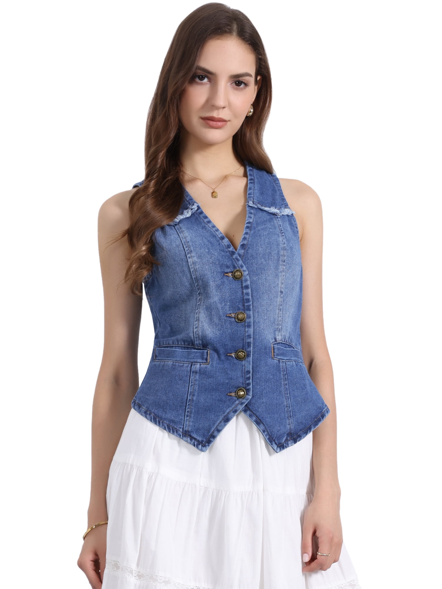 INSPIRE CHIC Women's Denim Vests Sleeveless Washed Distressed Casual ...