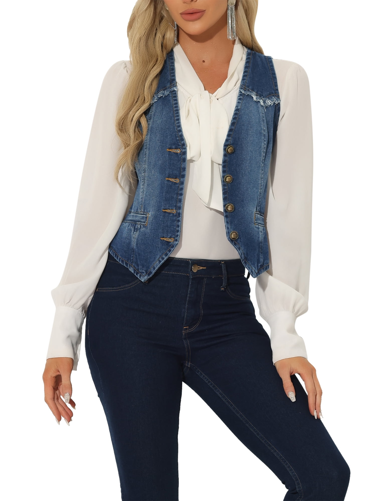 INSPIRE CHIC Women's Denim Vests Sleeveless Casual Washed Distressed ...