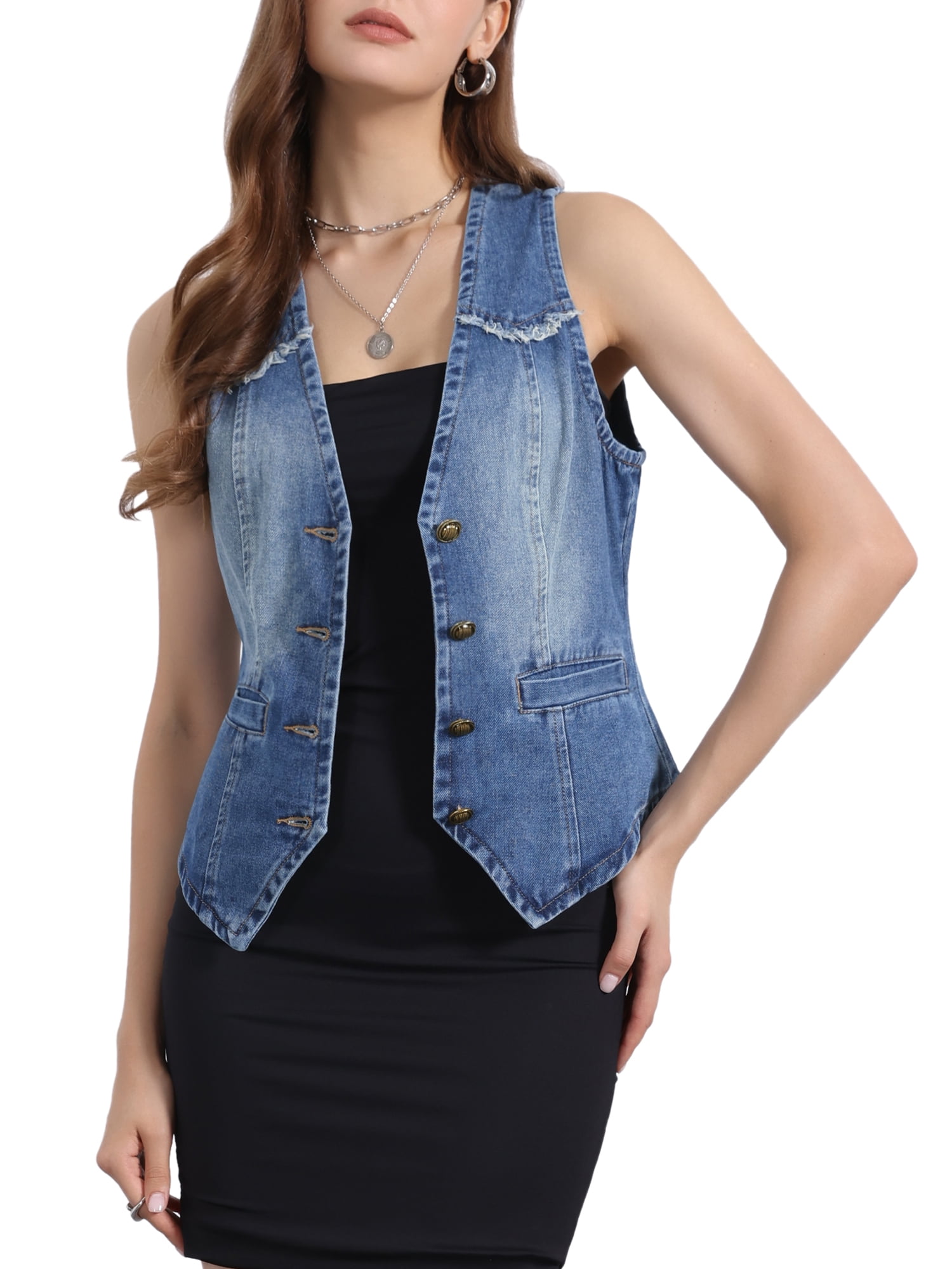 INSPIRE CHIC Women's Denim Vests Sleeveless Washed Distressed Casual ...