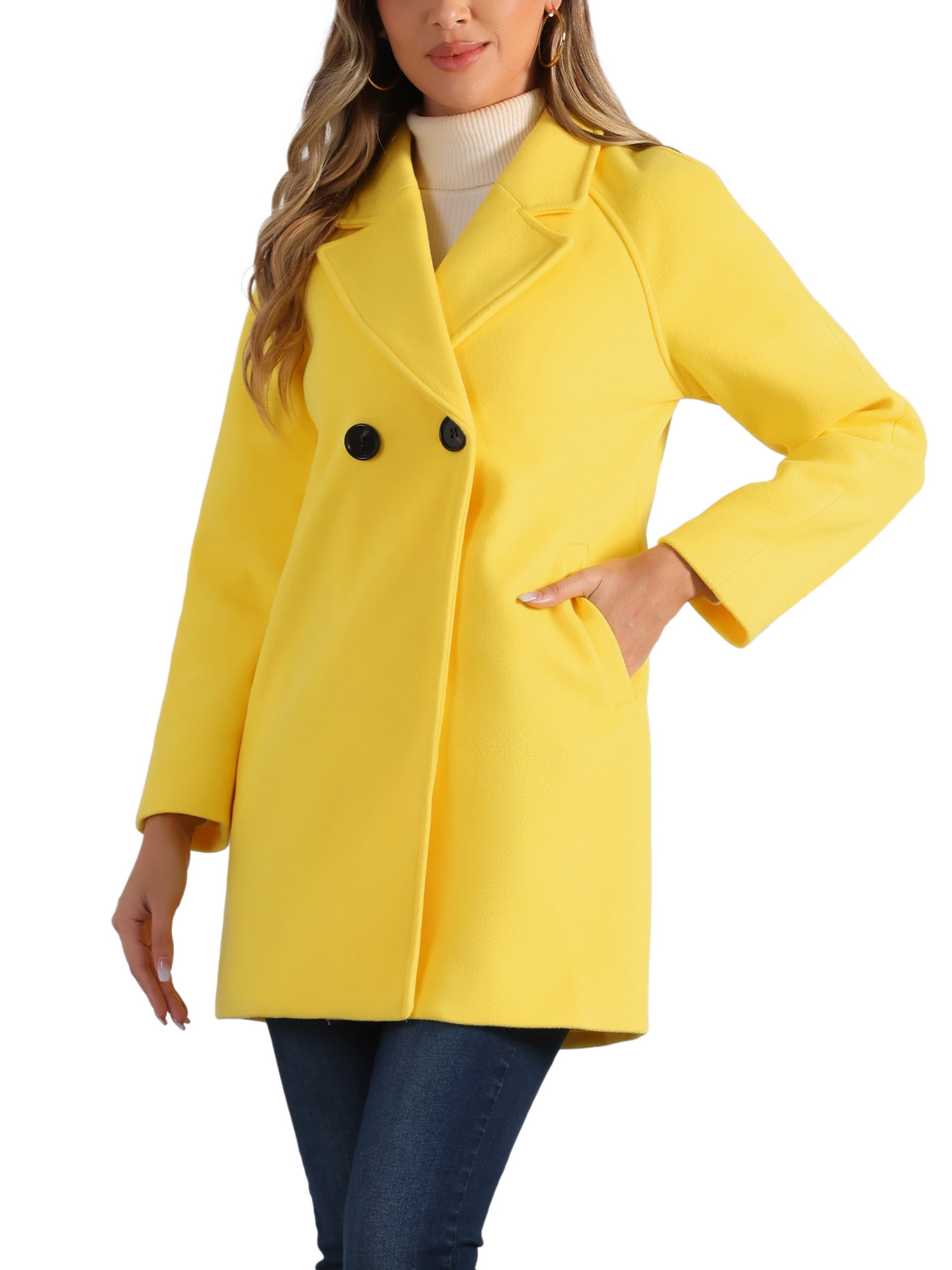 Allegra K Women's Double Breasted Lapel Raglan Long Sleeve Mid Length ...