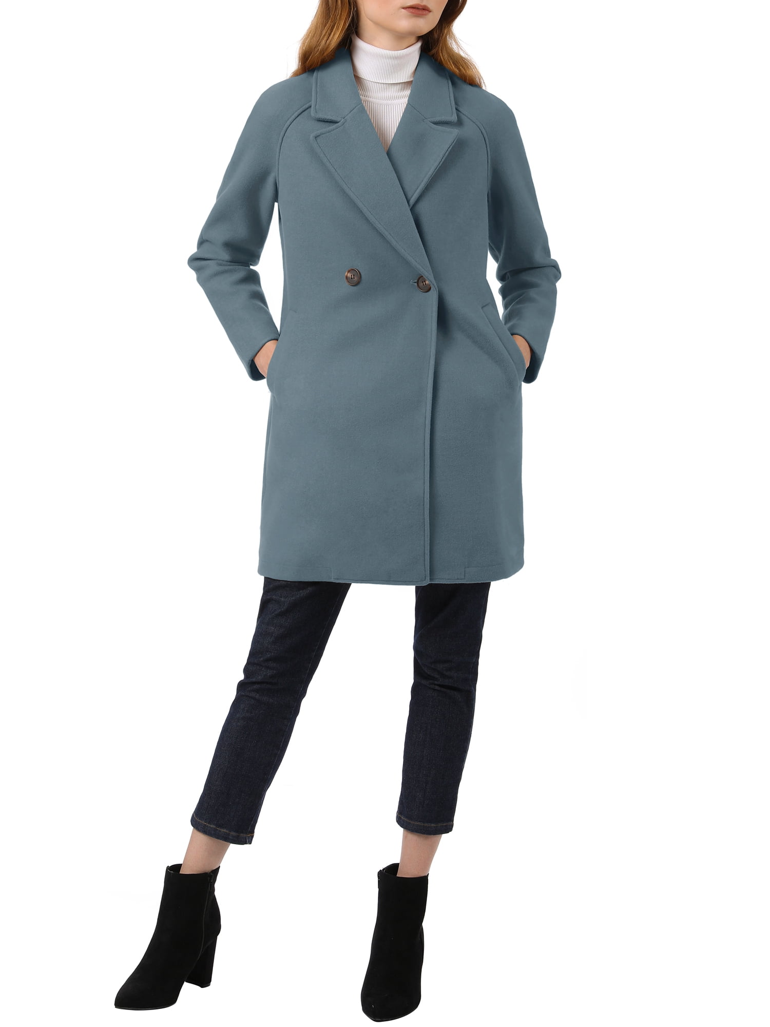 Allegra K Women's Double Breasted Lapel Raglan Long Sleeve Mid Length ...